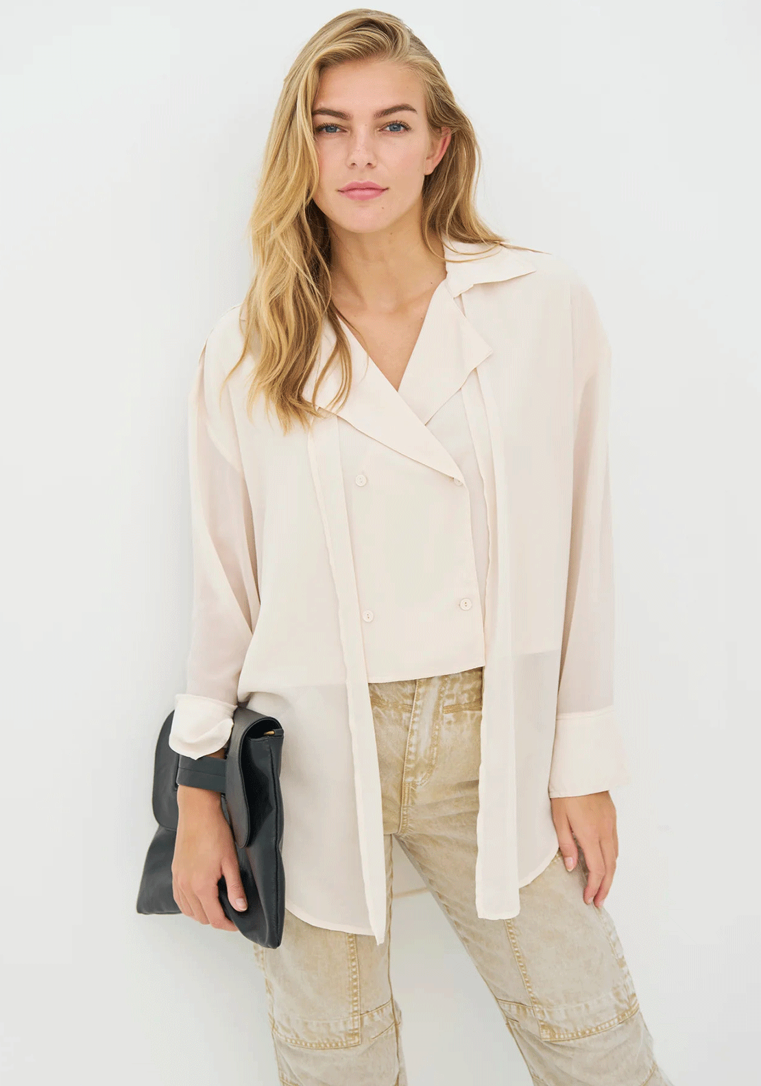 Nu Denmark Celsa Layered Chiffon Shirt, Cream - McElhinneys