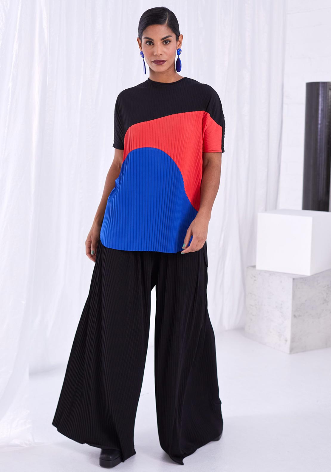 Ora Colour Block Pleated Top, Multi - McElhinneys