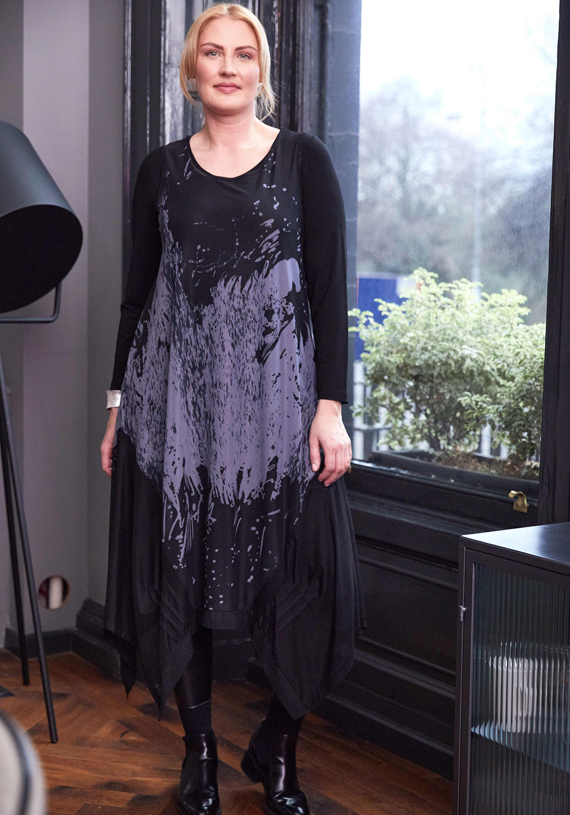 Ora Mesh Round Neck Dress, Black - McElhinneys