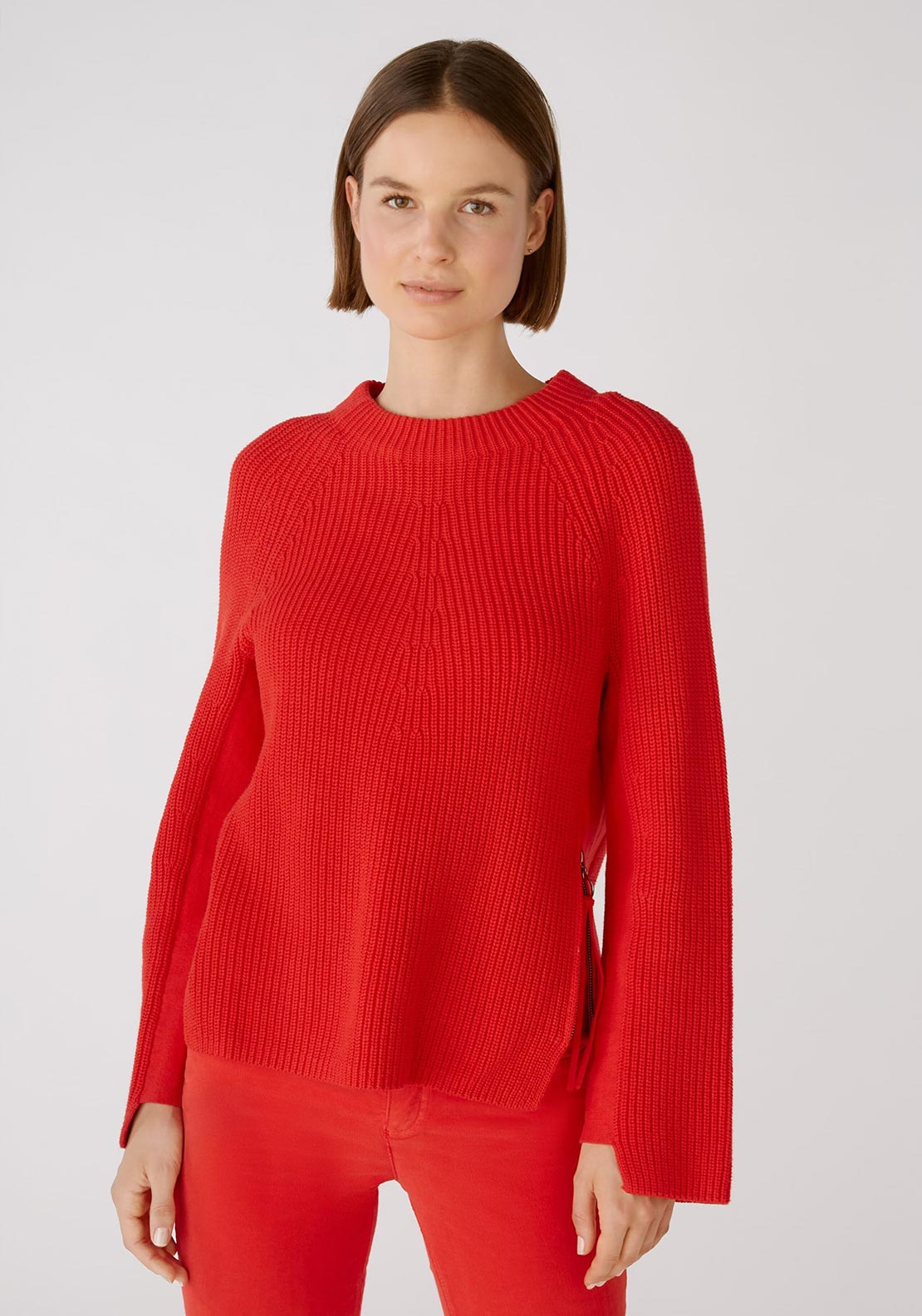 Oui Side Zip Cotton Jumper, Chinese Red - McElhinneys