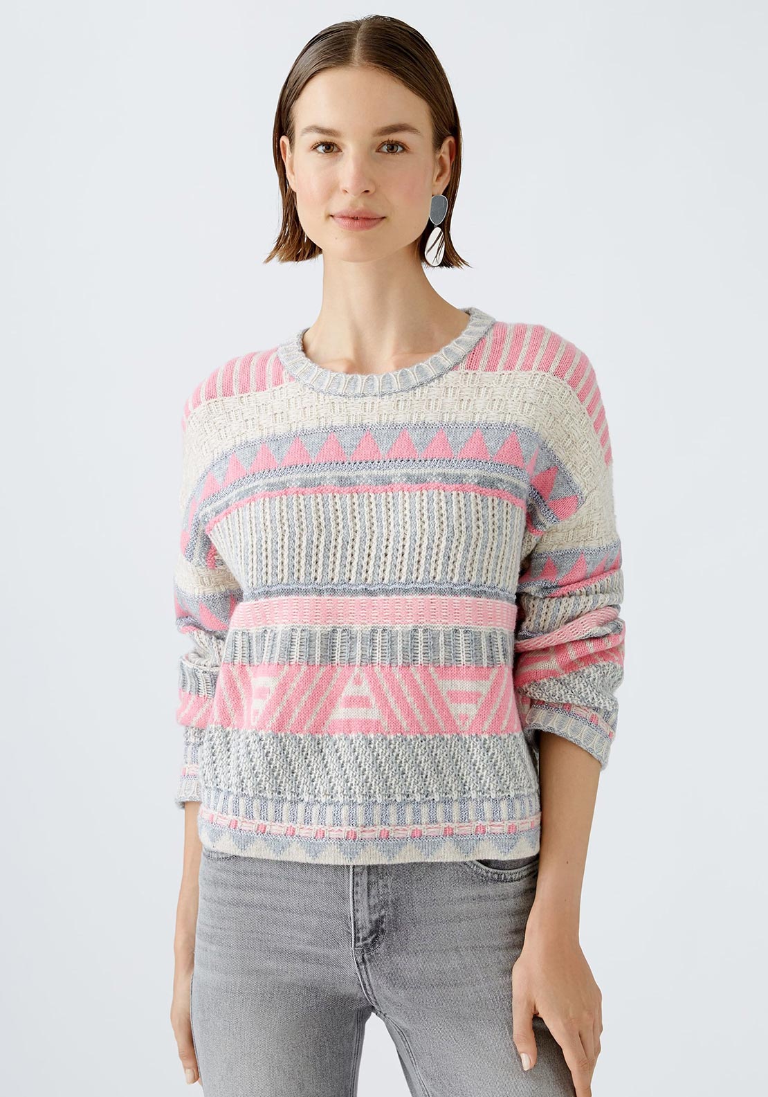 Oui Patterned Metallic Yarn Blend Knit Jumper, Grey Multi - McElhinneys