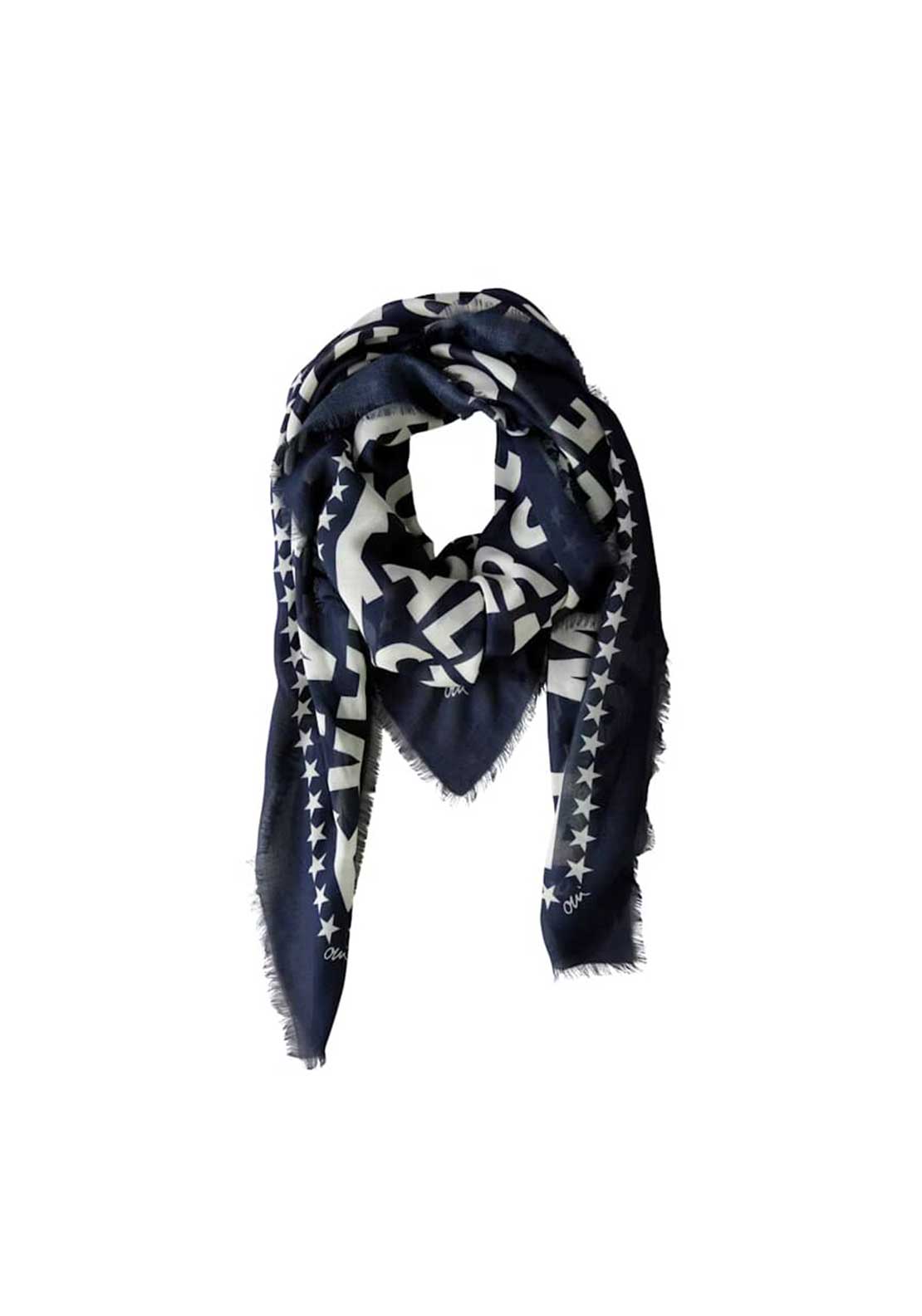 Oui Star Printed Scarf, Navy and White - McElhinneys