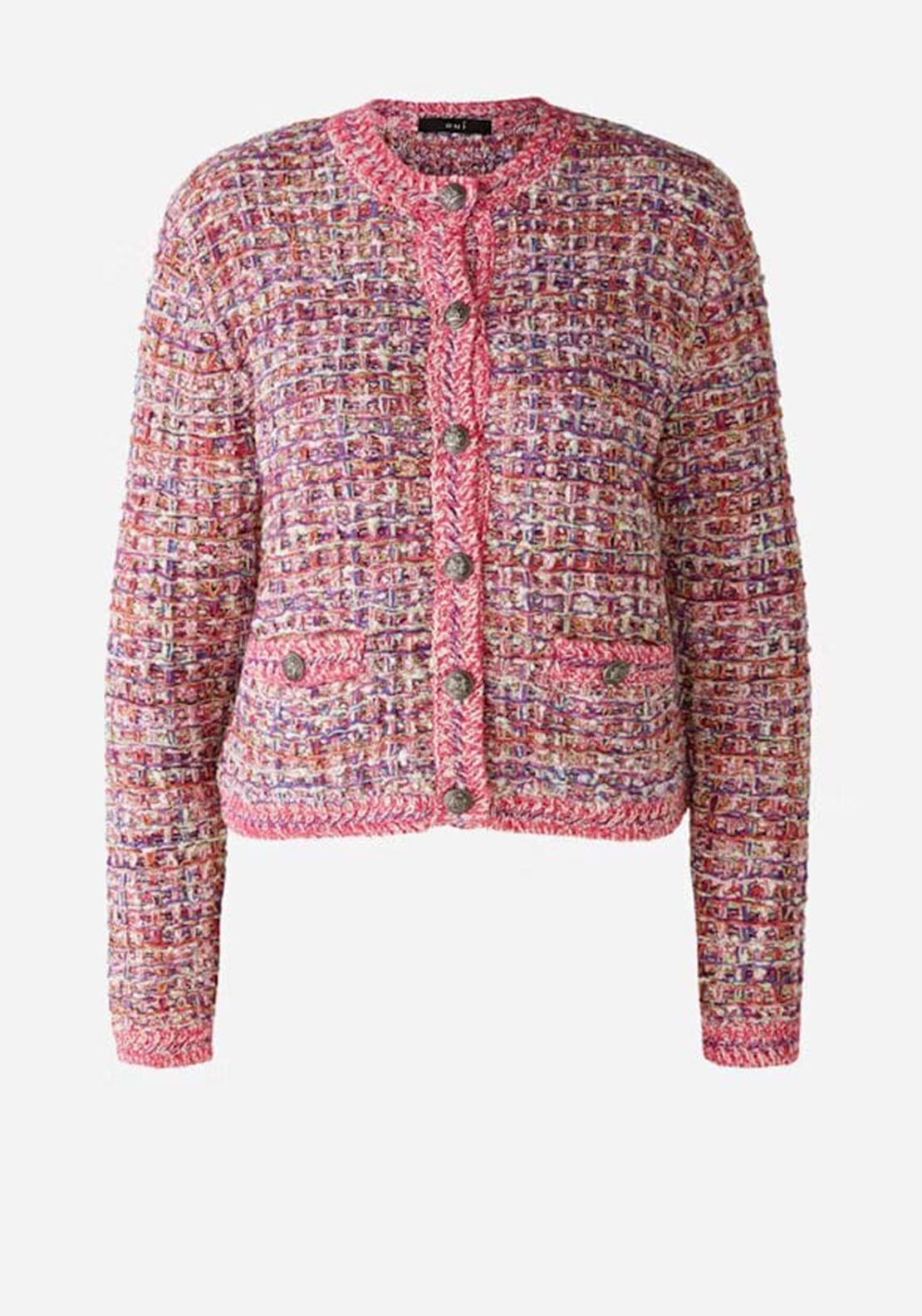 Oui Boucle Cotton Blend Cardigan, Pink - McElhinneys