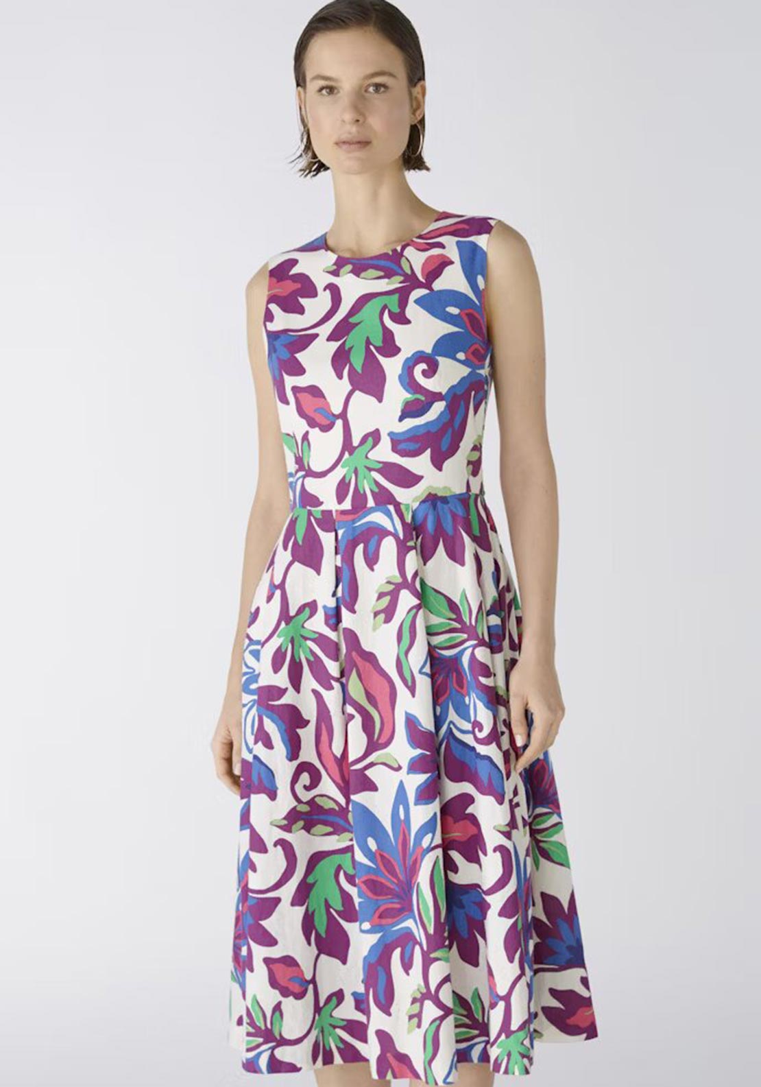 Oui Vibrant Floral Linen Blend Dress, Lilac Green - McElhinneys