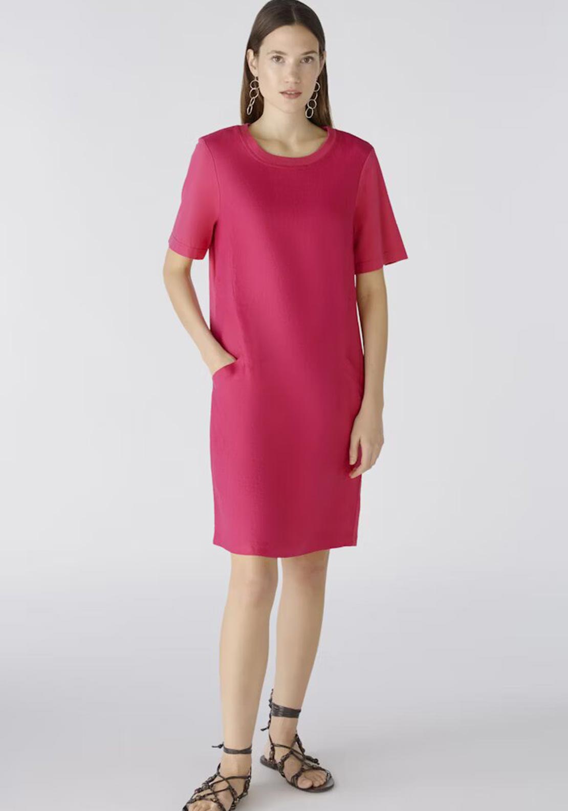 Oui Linen Cotton Shift Dress, Pink - McElhinneys