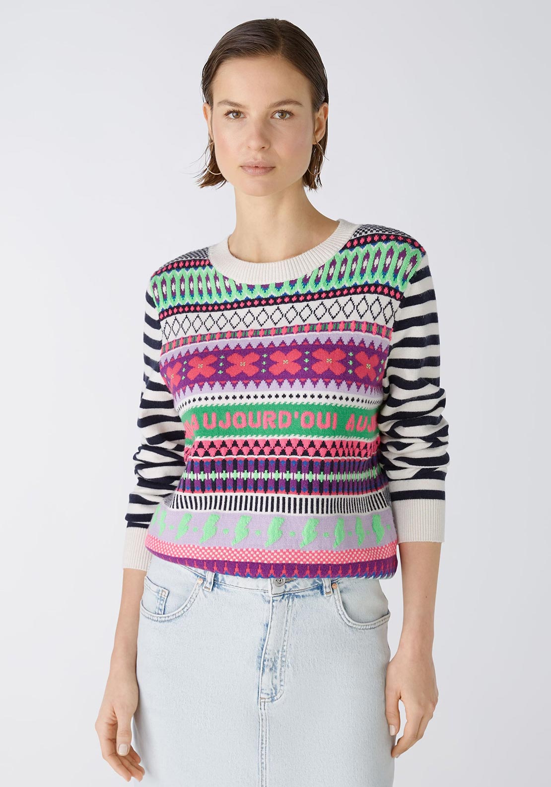 Oui Jacquard Knit Jumper, Multi-Coloured - McElhinneys