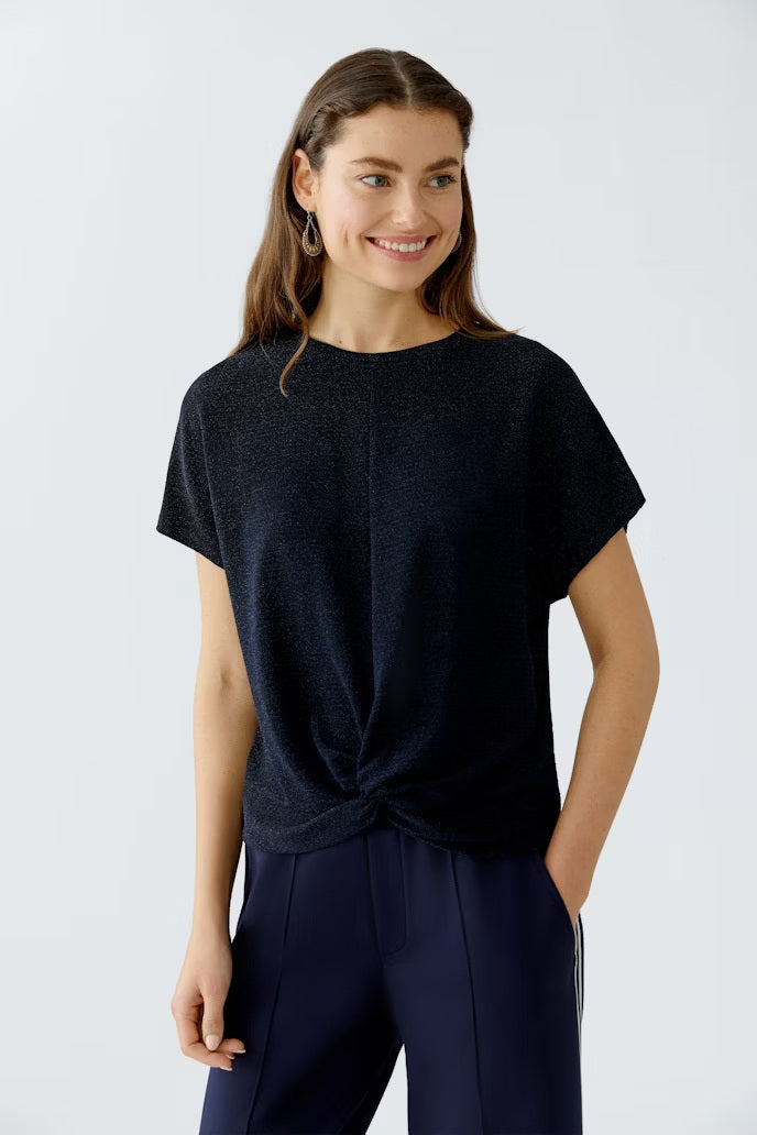 Oui Glitter Knot Tie T-Shirt, Navy - McElhinneys