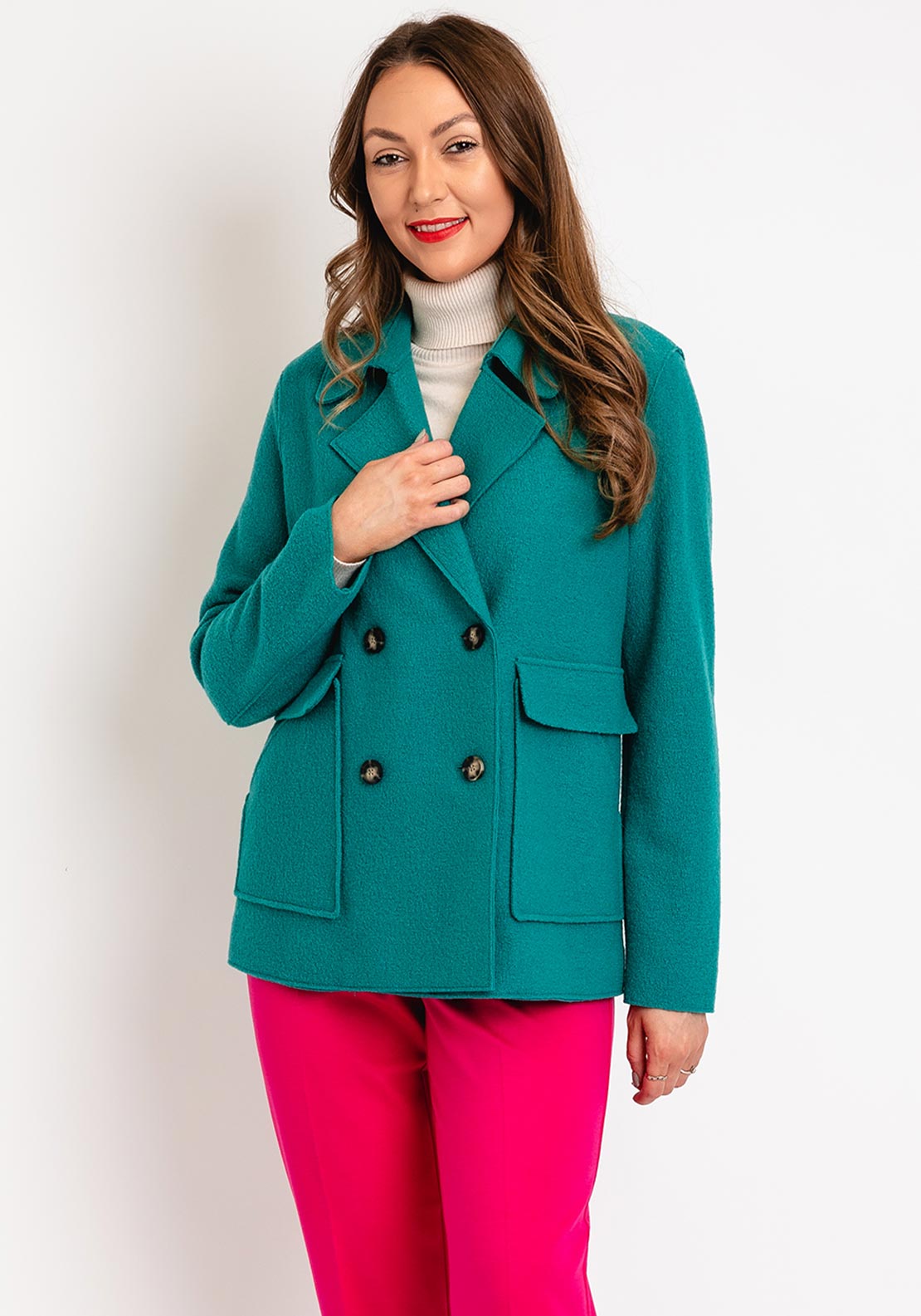 OUI Double Breasted Short Wool Jacket, Green - McElhinneys