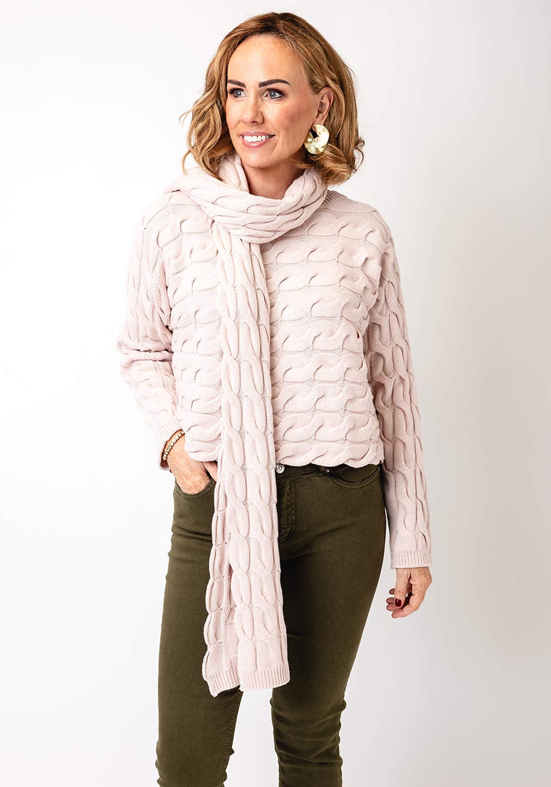 OUI Cable Knit Scarf, Pink - McElhinneys