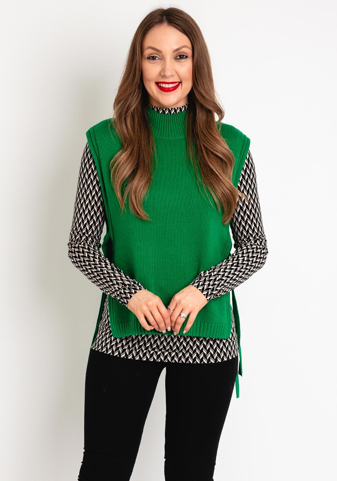 Oui Tie Side Knitted Sweater Vest, Green - McElhinneys