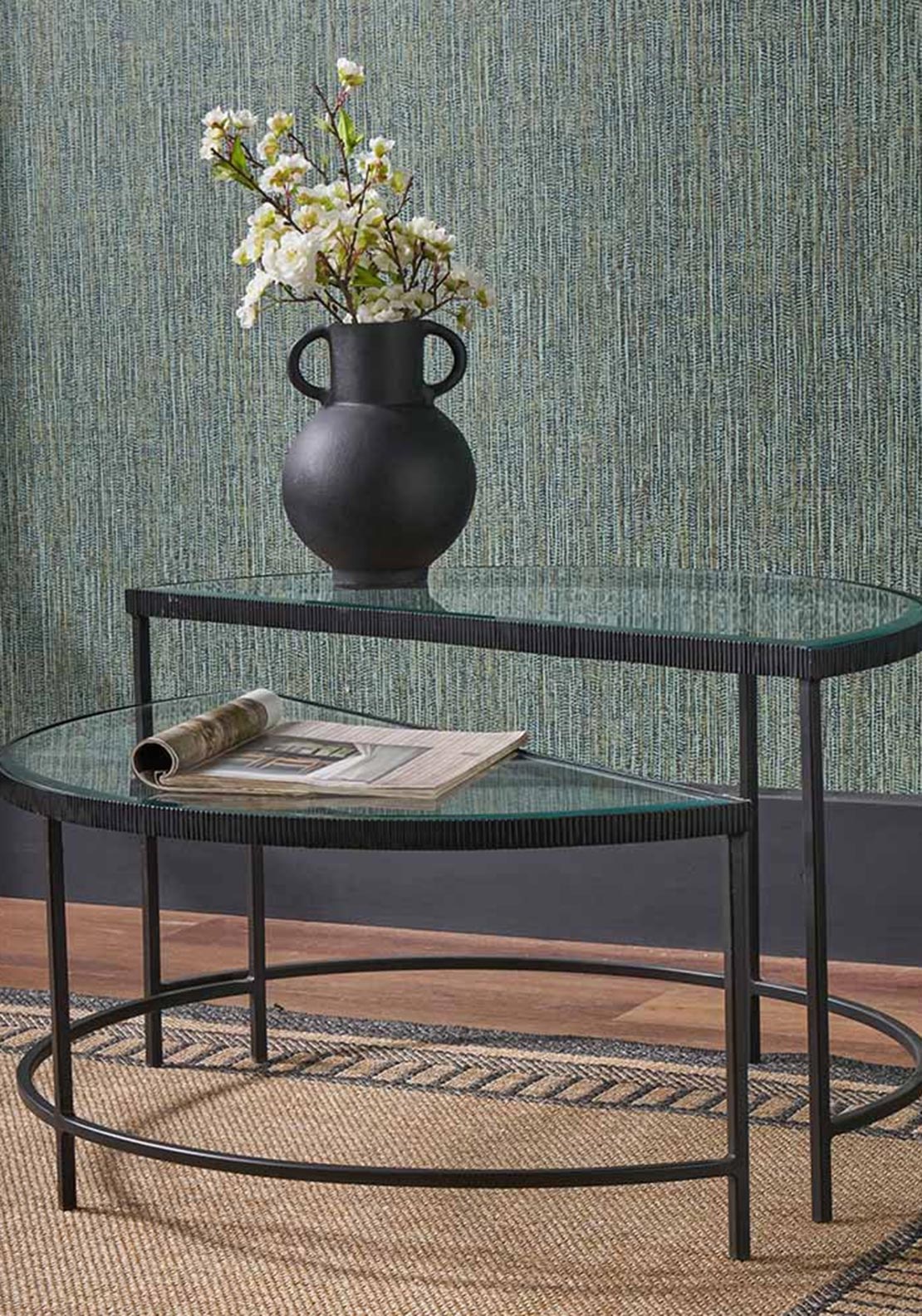 Pacific Marazzi Glass Half Moon Coffee Tables, Black - McElhinneys