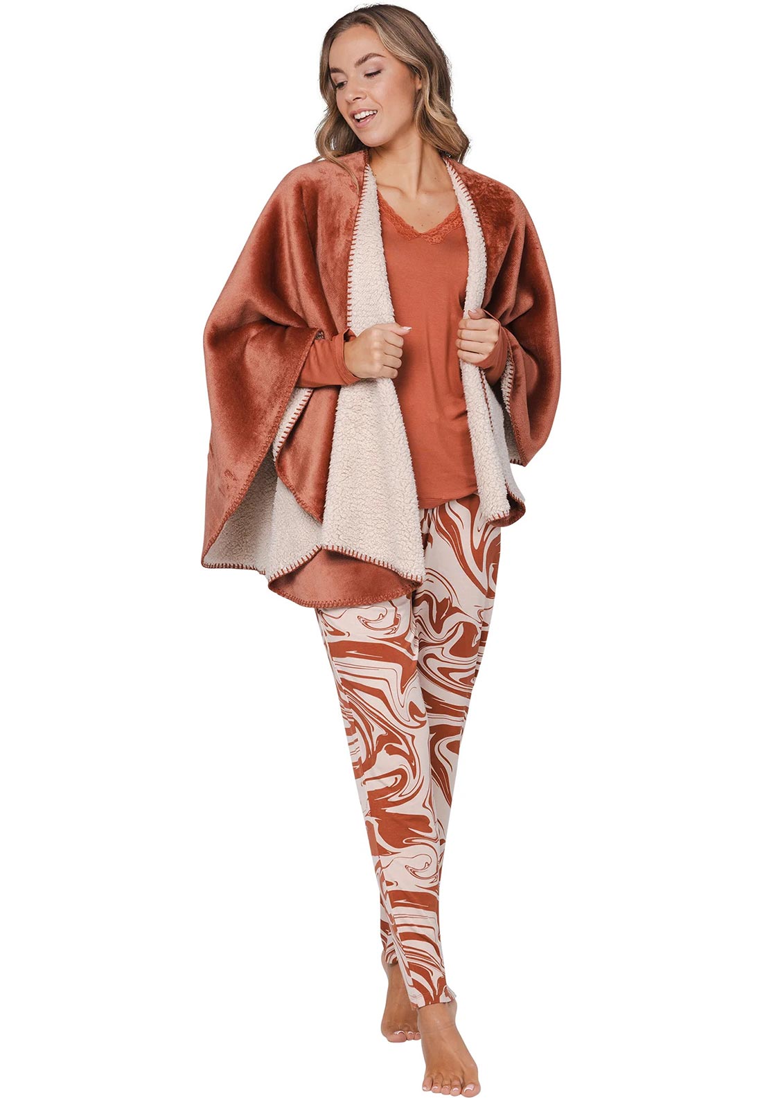 Pastunette Sherpa Fleece Cape, Orange - McElhinneys