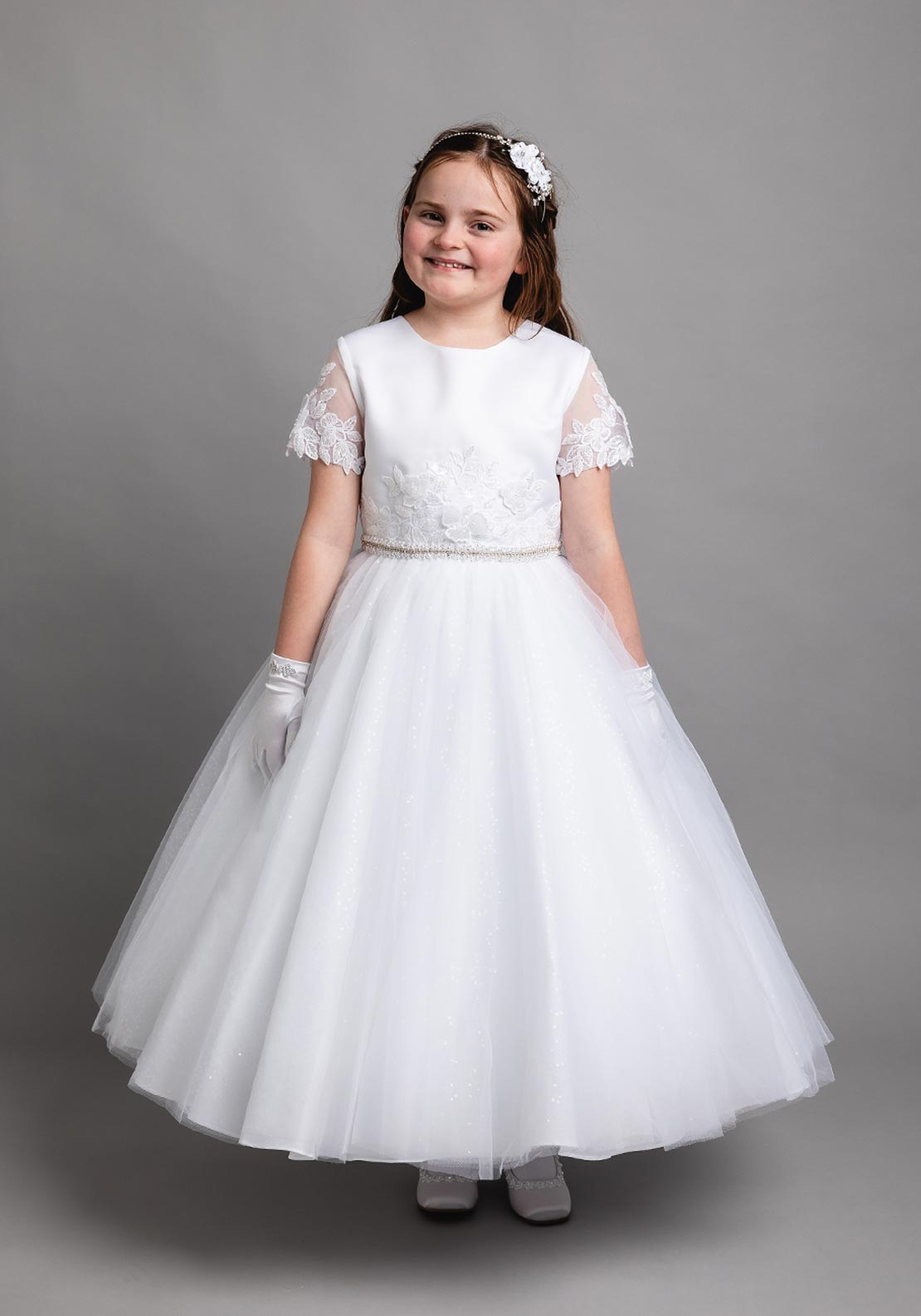 Paulas Communion PJ66 Communion Dress, White - McElhinneys