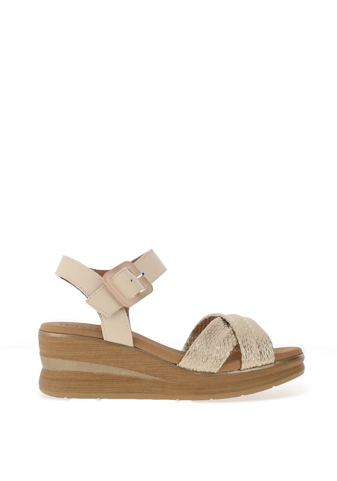 Pitillos Criss Cross Mid Wedge Sandals, Beige & Gold - McElhinneys