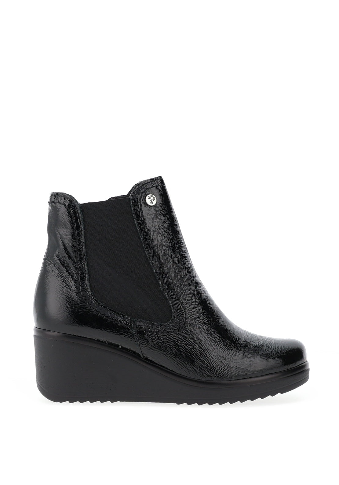 Pitillos Patent Wedge Heel Ankle Boots, Black - McElhinneys