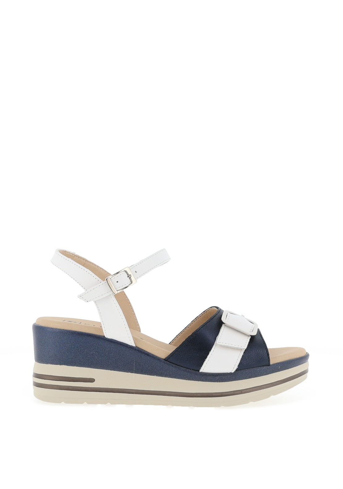 Pitillos Leather Shimmer Wedge Sandals, Navy - McElhinneys