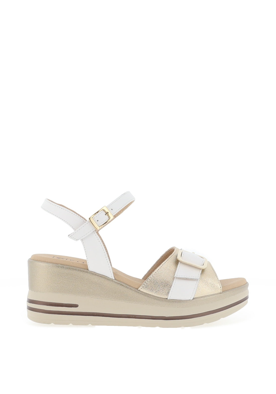 Pitillos Leather Shimmer Wedge Sandals, Gold - McElhinneys