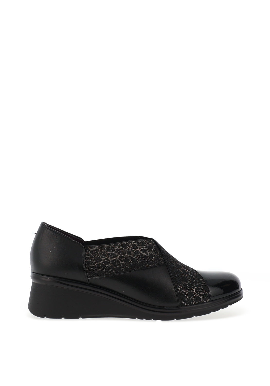 Pitillos Leather Mix Shimmer Wedge Shoe, Black - McElhinneys
