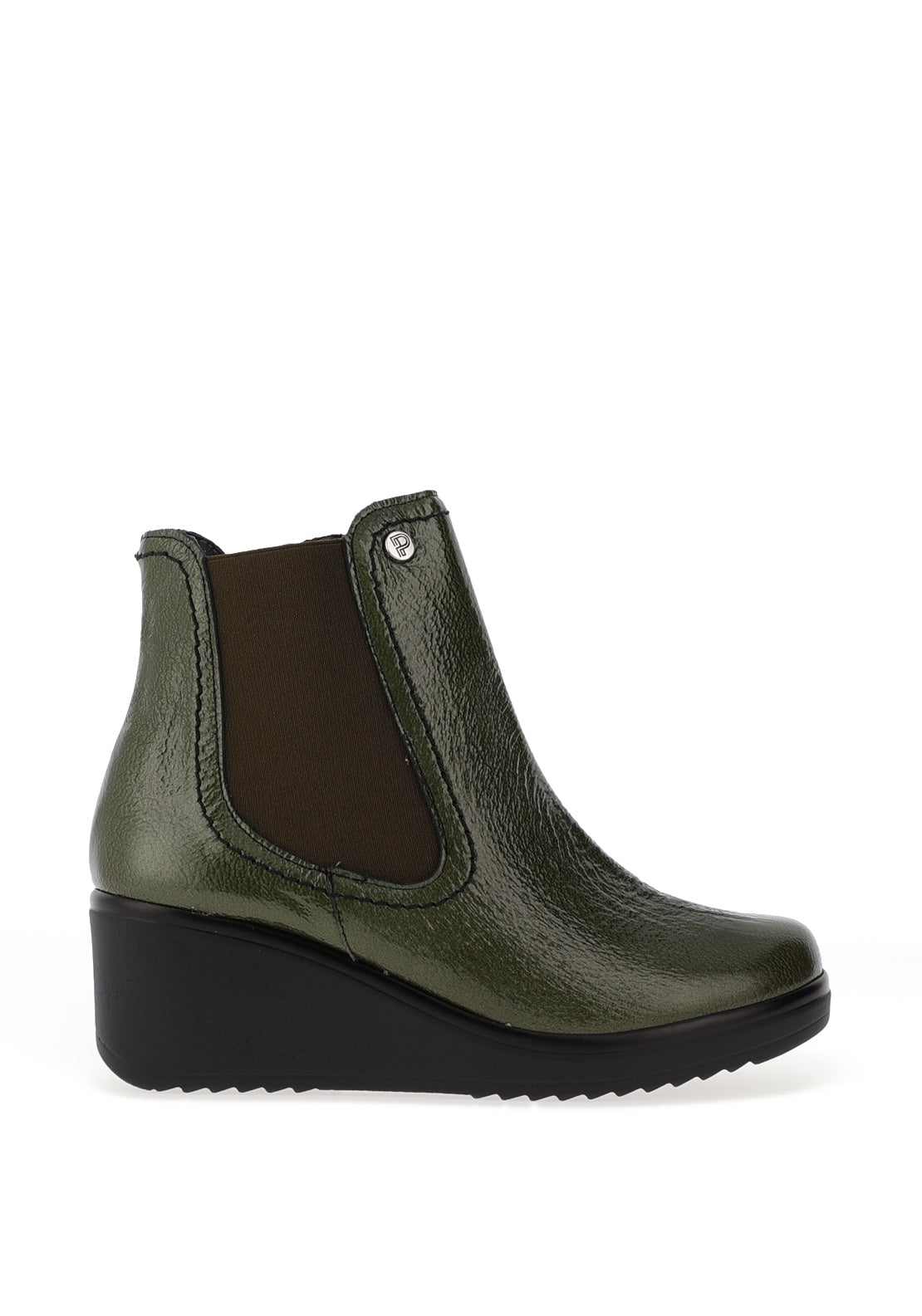 Pitillos Patent Wedge Heel Ankle Boots, Green - McElhinneys