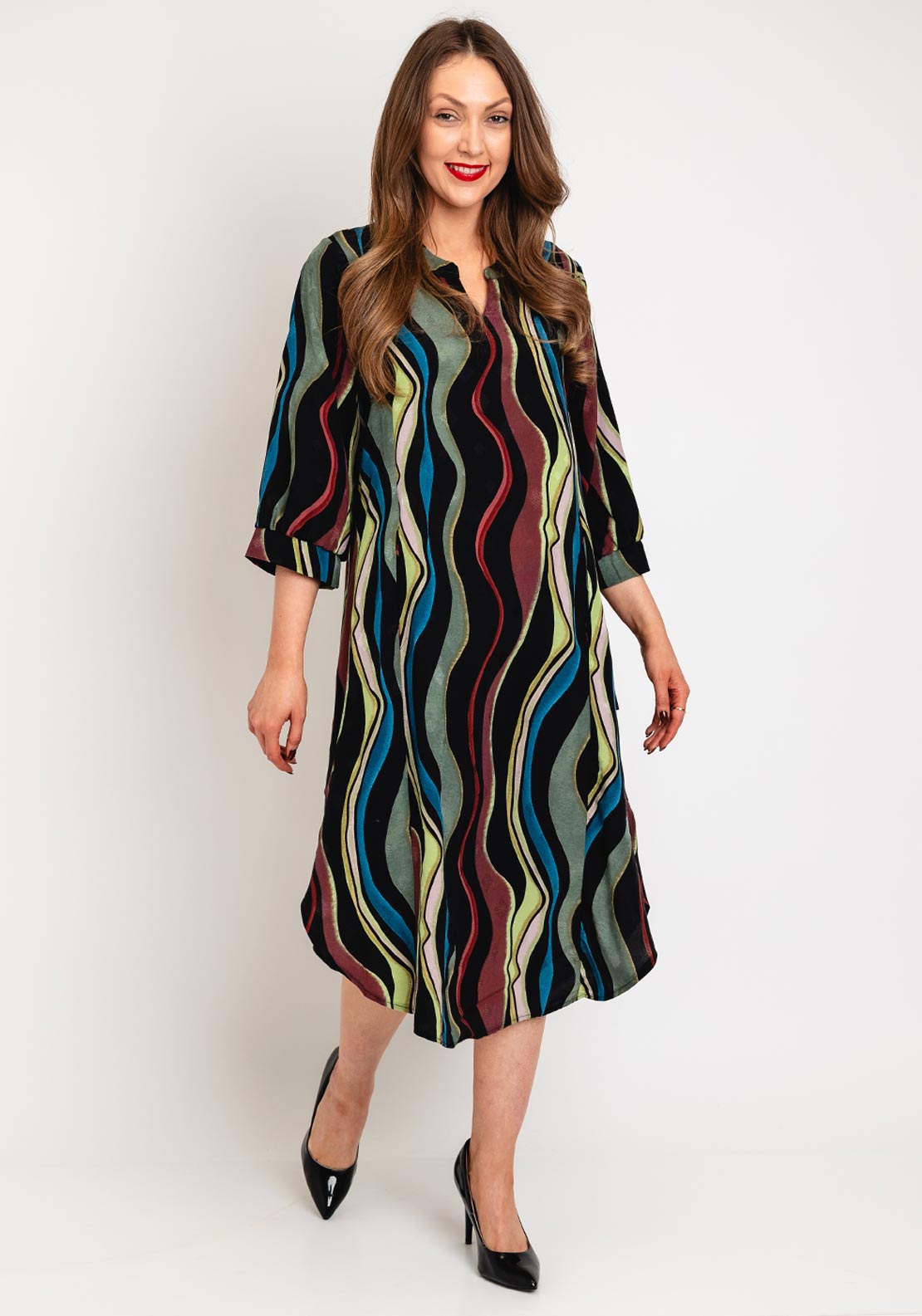 Natalia Collection Wavy Print Tunic Midi Dress, Multi - McElhinneys