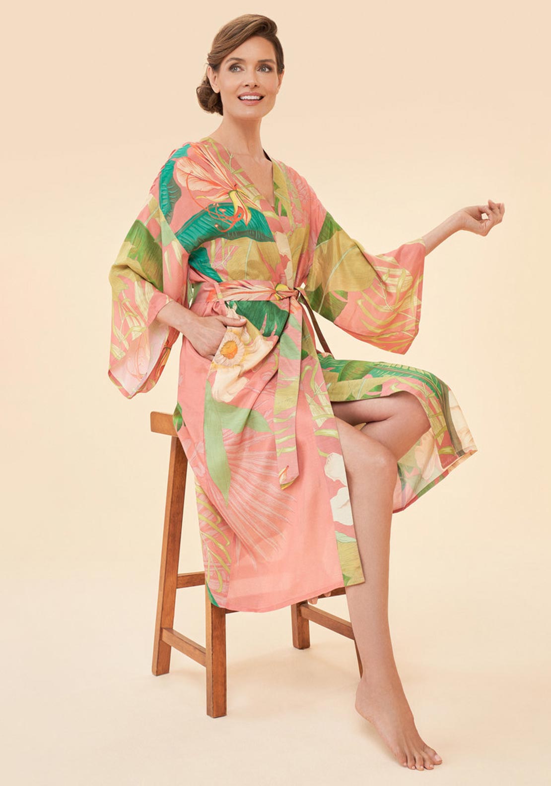 Powder Delicate Tropical One Size Kimono Gown, Candy - McElhinneys