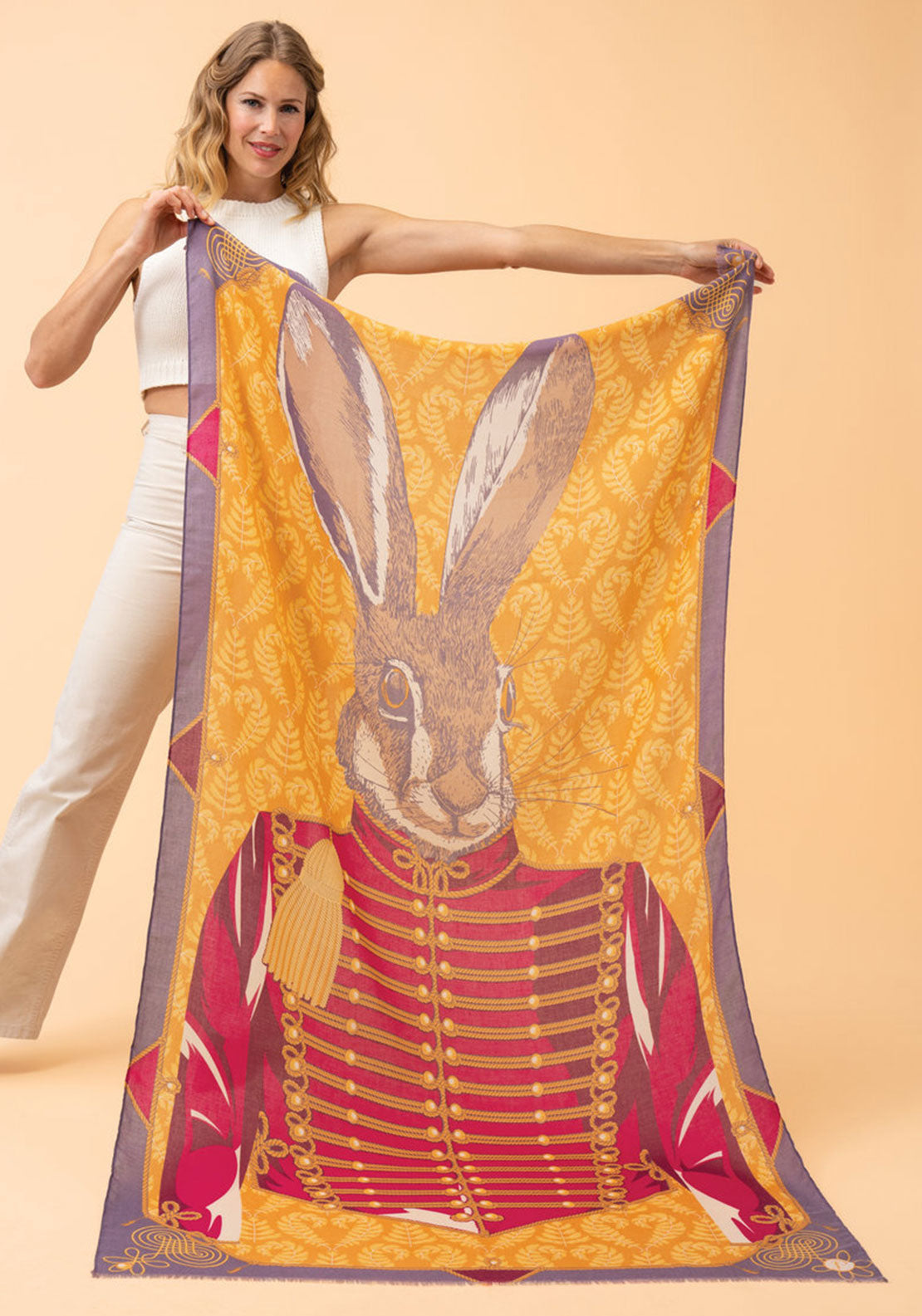 Powder Regal Hare Printed Scarf, Mustard - McElhinneys