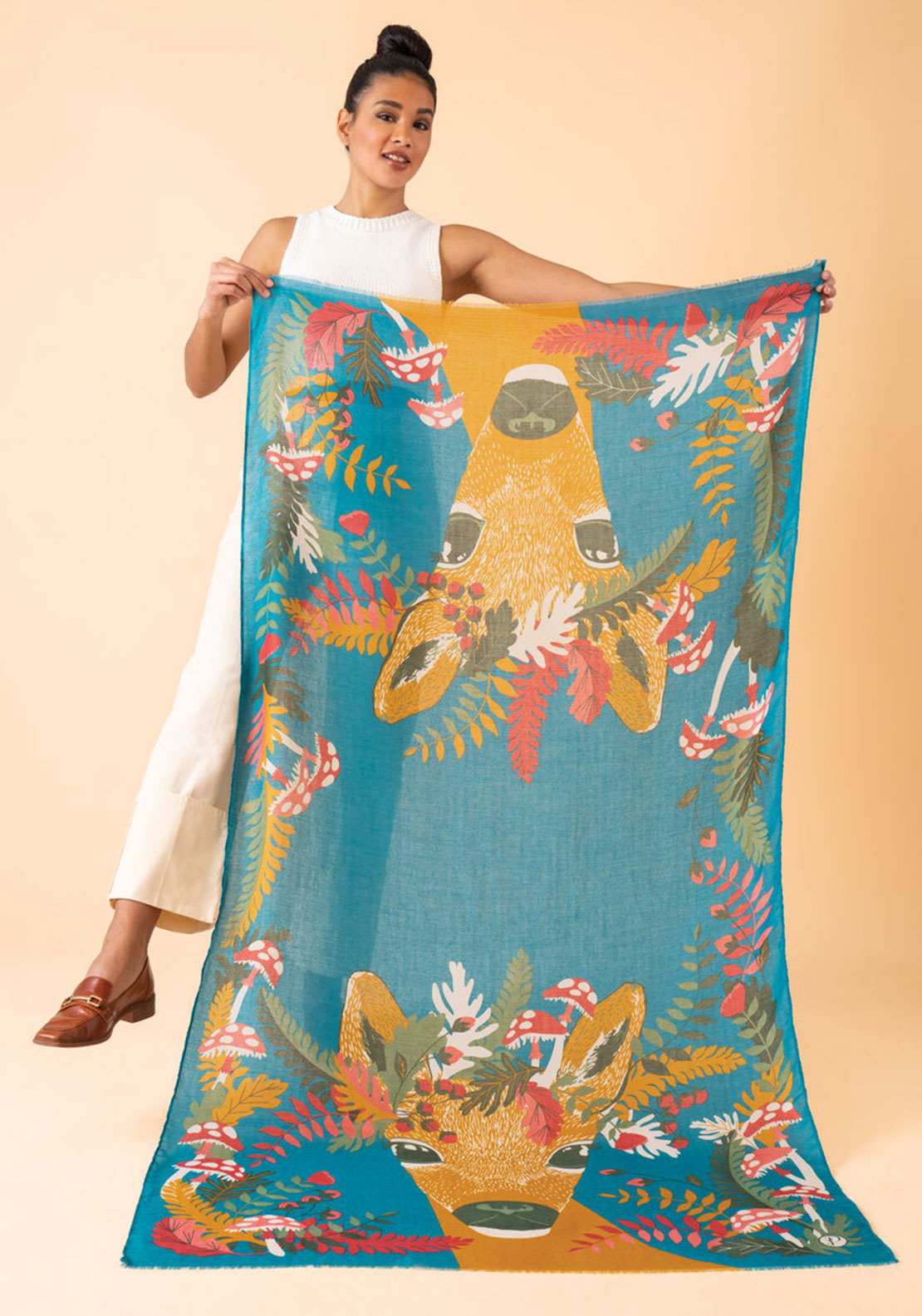 Powder Decorative Doe Printed Scarf, Teal - McElhinneys