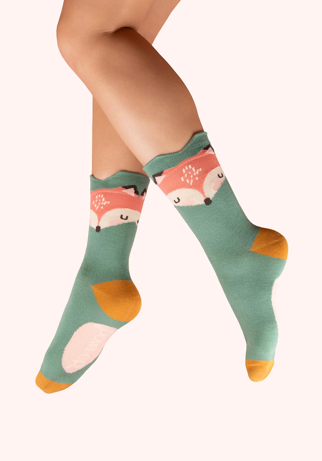 Powder Foxy Character Ankle Socks, Green - McElhinneys