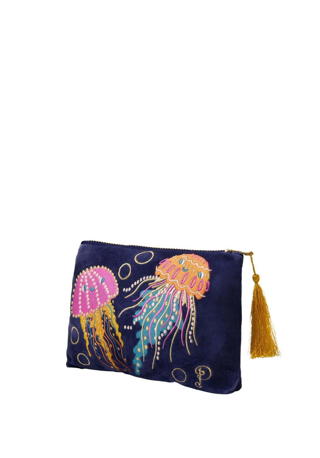 Powder Jolly Jelly Velvet Embroidered Mini Pouch, Navy - McElhinneys