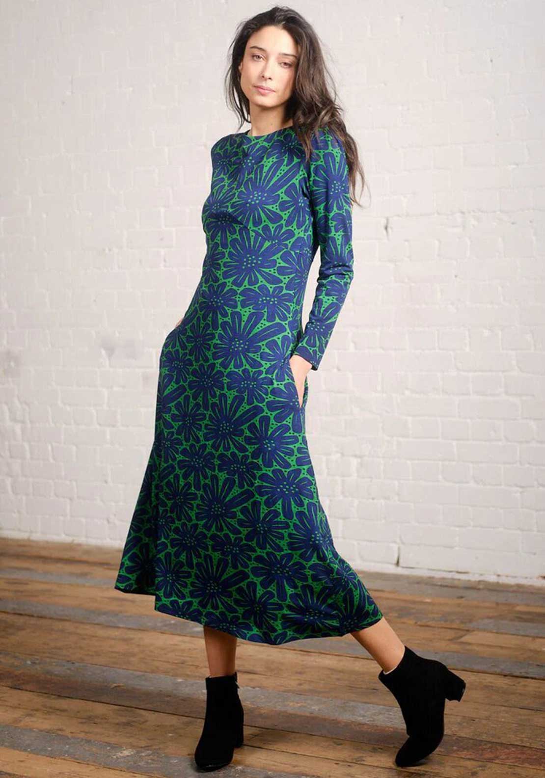 Pretty Vacant Ash Floral Midi Dress, Navy - McElhinneys