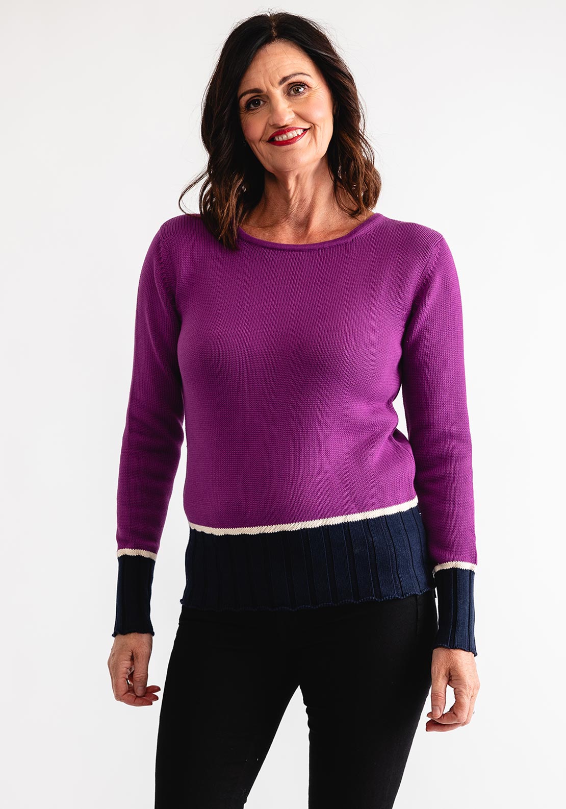 Pretty Vacant Colour Block Knit Jumper, Purple - McElhinneys