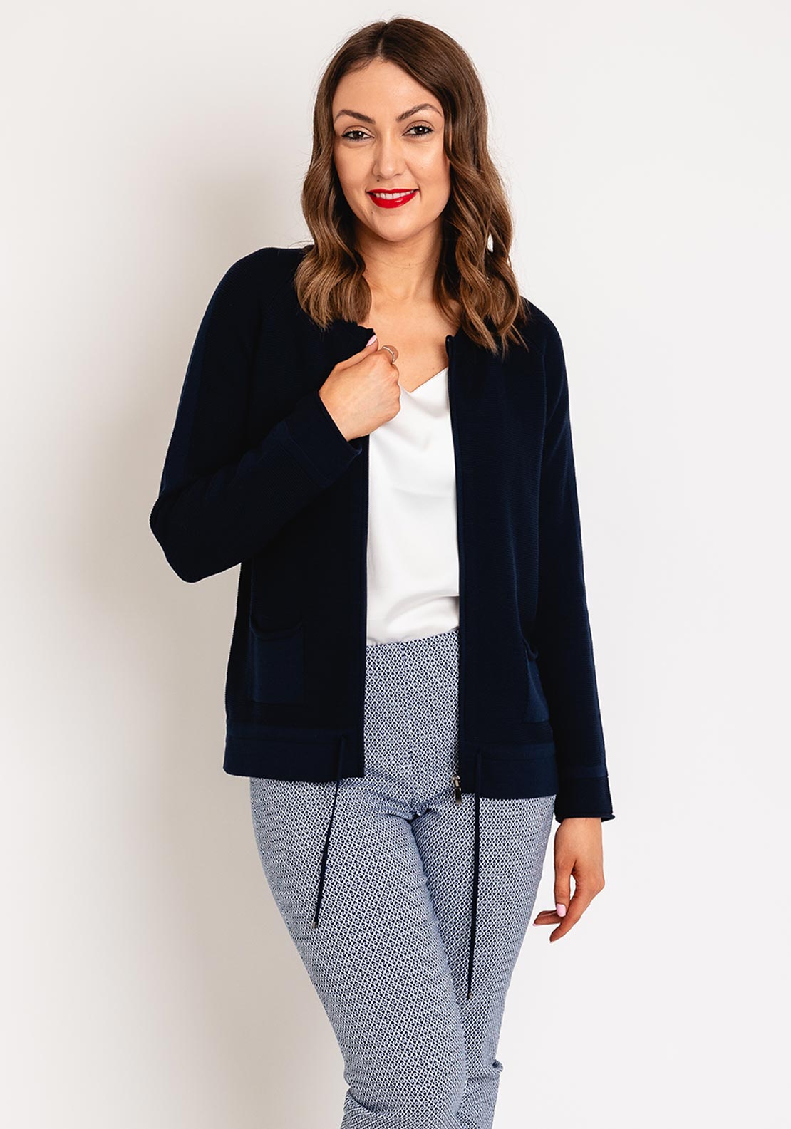 Rabe Knit Zip Through Jacket, Navy - McElhinneys