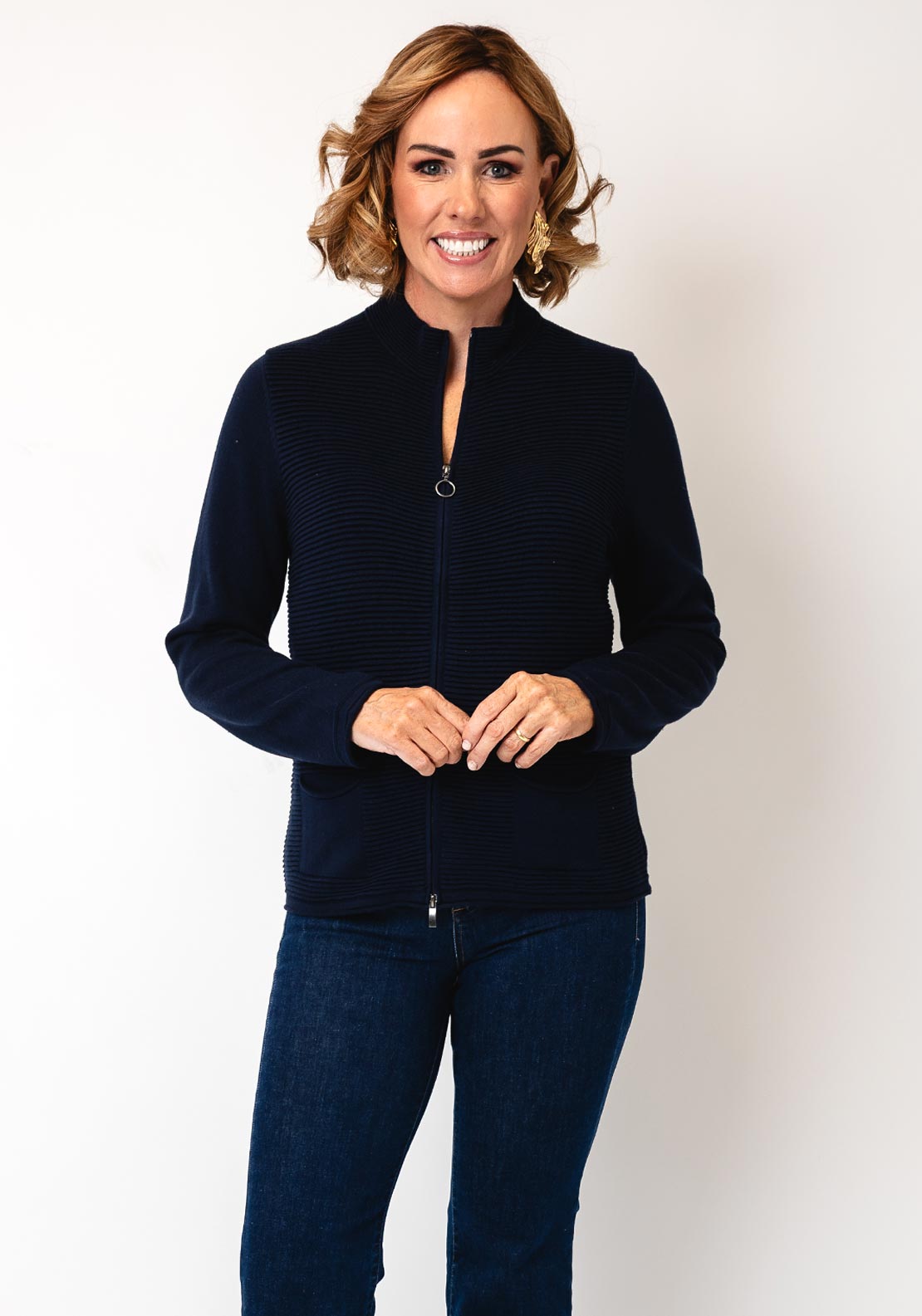 Rabe Knit Full Zip Jacket, Navy - McElhinneys