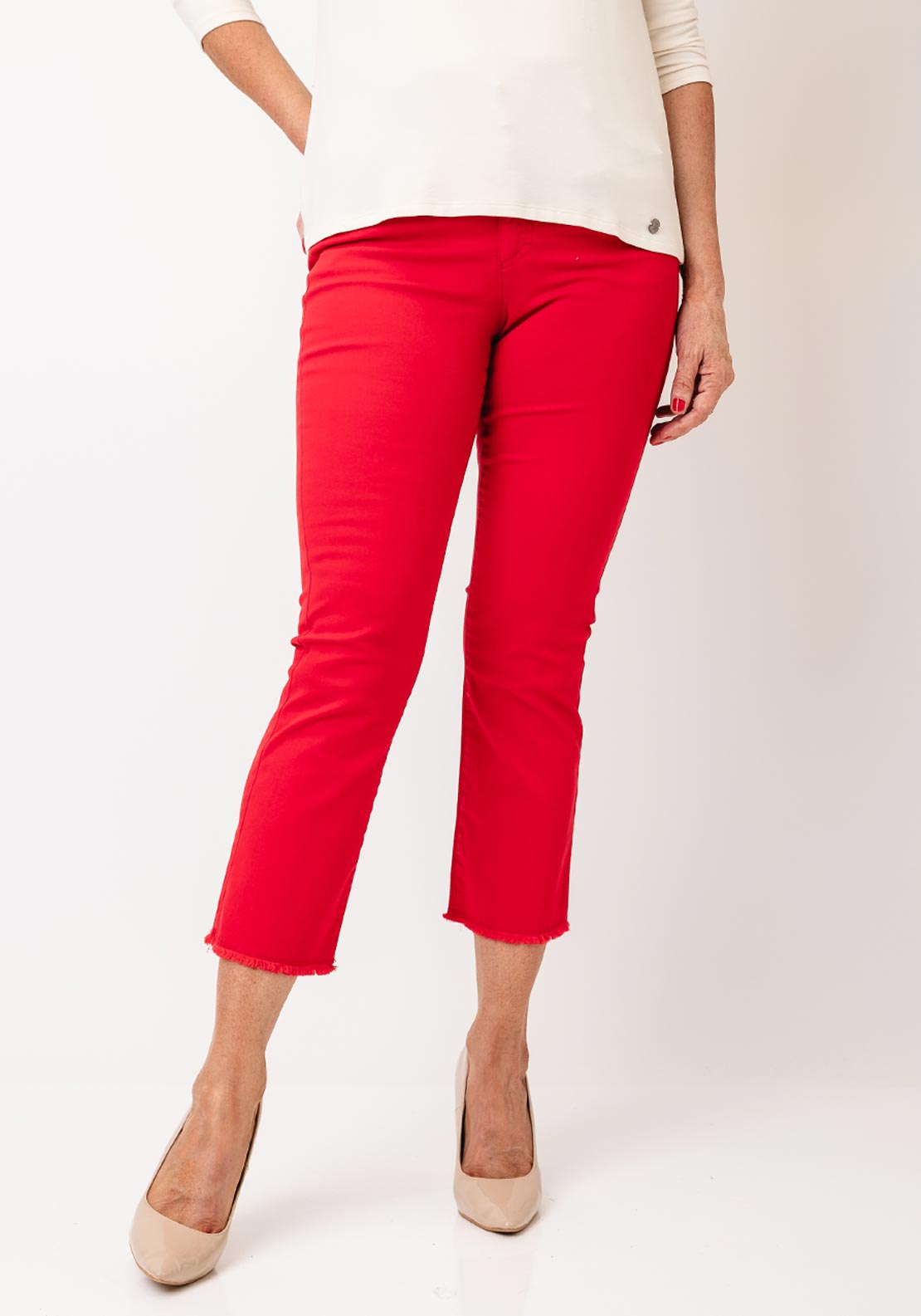 Rabe Sunny Cropped Kick Flare Jeans, Red - McElhinneys