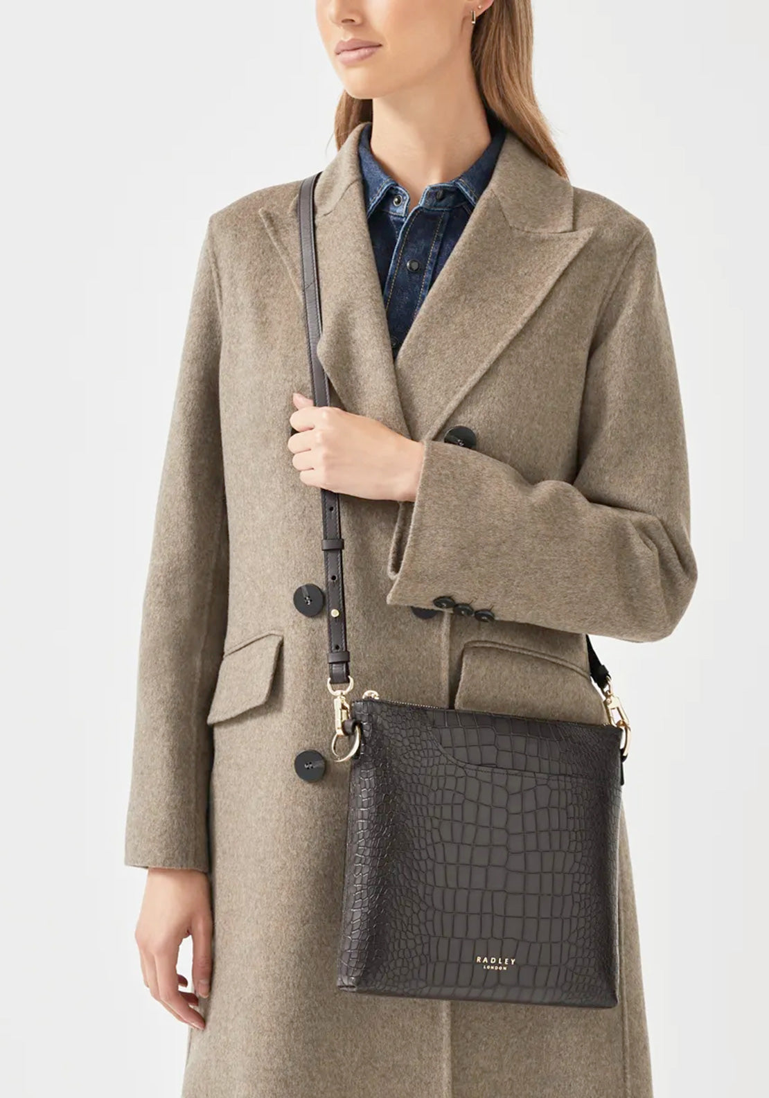 Radley Pockets 2.0 Faux Croc Ziptop Crossbody Bag, Brown - McElhinneys