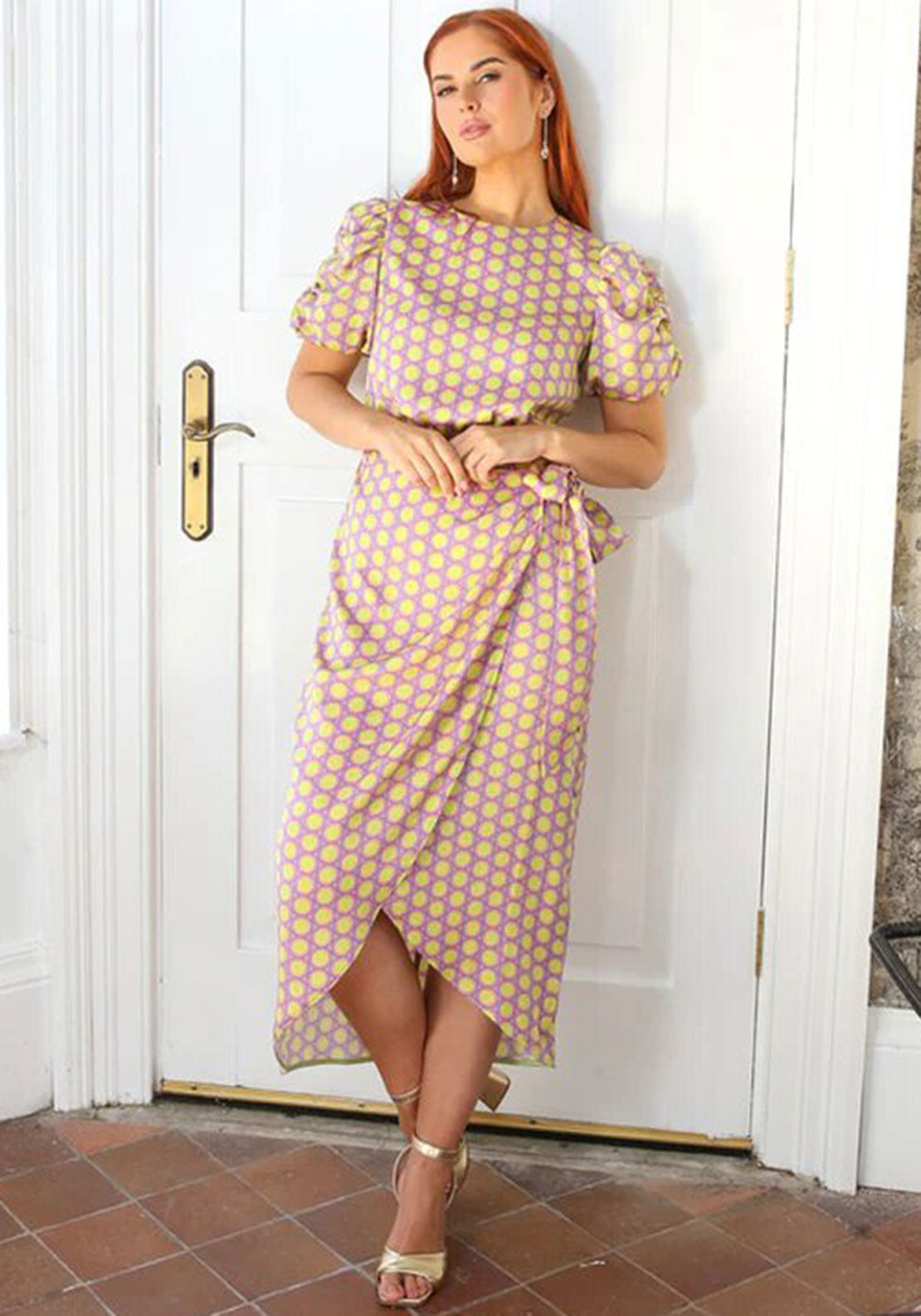 Rant and Rave Ellya Patterned Wrap Dress, Lime Green - McElhinneys