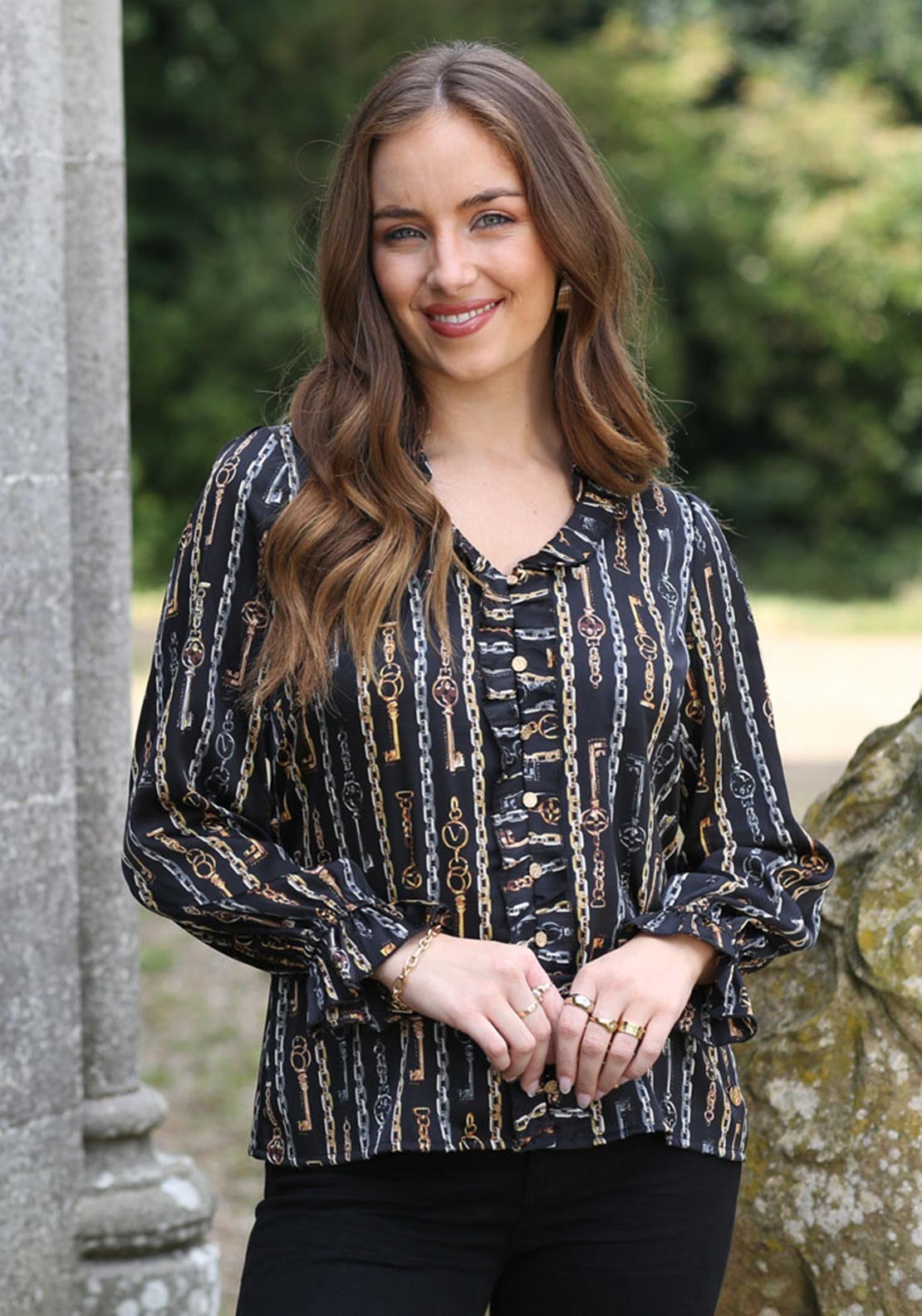 Rant and Rave Alexis Chain Print Blouse, Black - McElhinneys