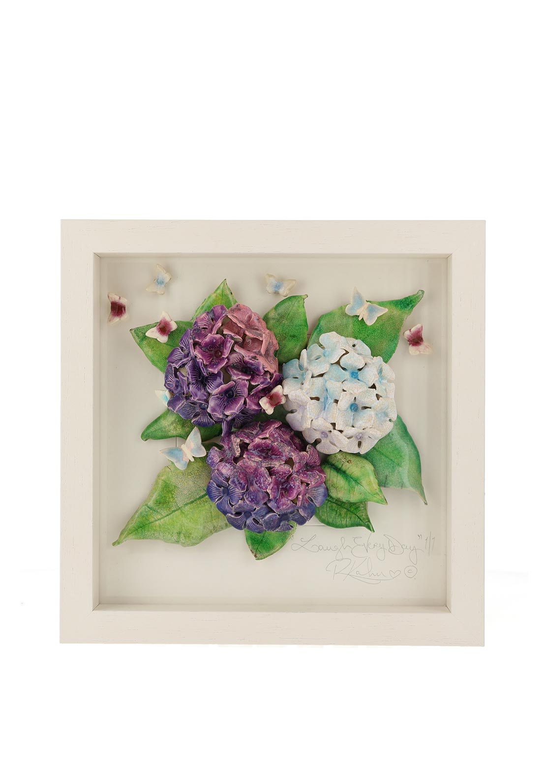 Rebeka Kahn Hydrangea ‘Laugh Every Day’ Framed Ceramic Artwork ...