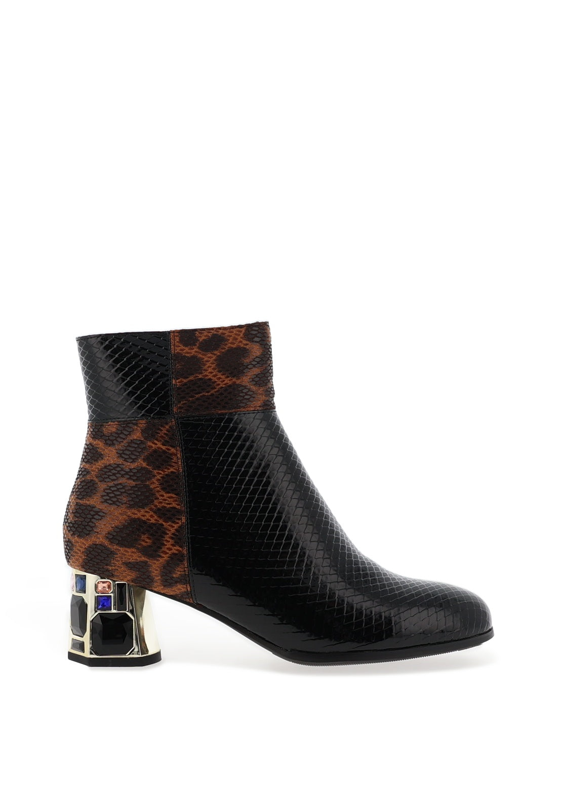 Redz Animal Print Diamante Heeled Boots, Black - McElhinneys