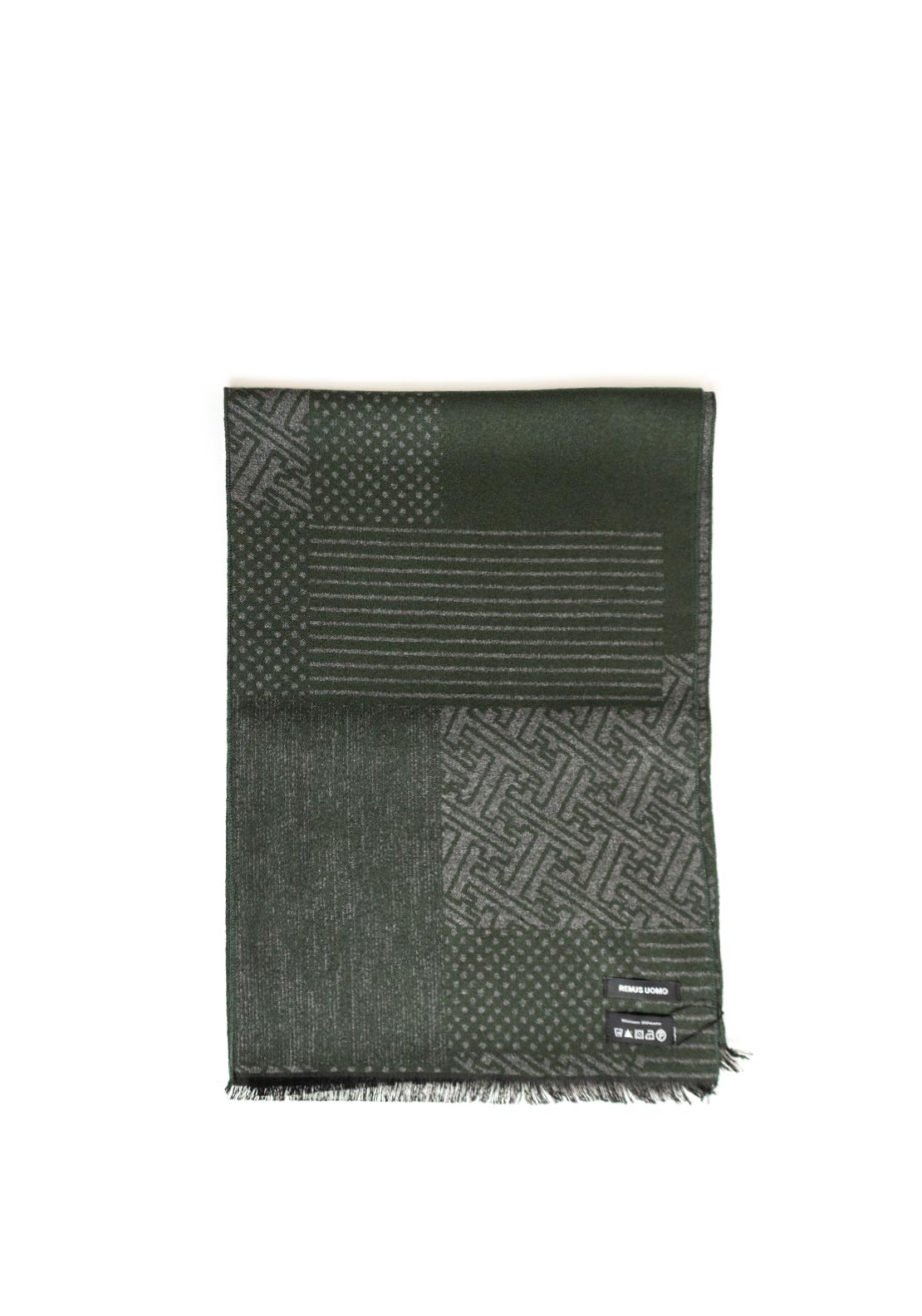 Remus Uomo Abstract Print Scarf, Dark Green & Grey - McElhinneys