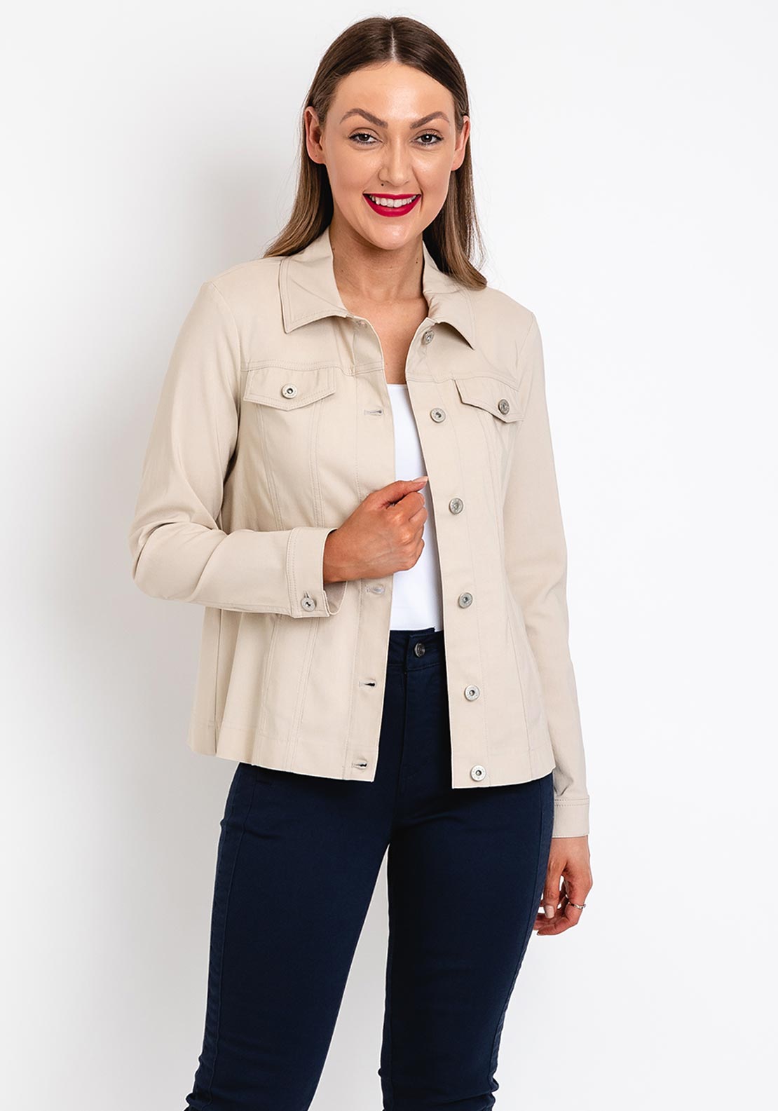 Robell Happy Denim Effect Jacket, Beige - McElhinneys