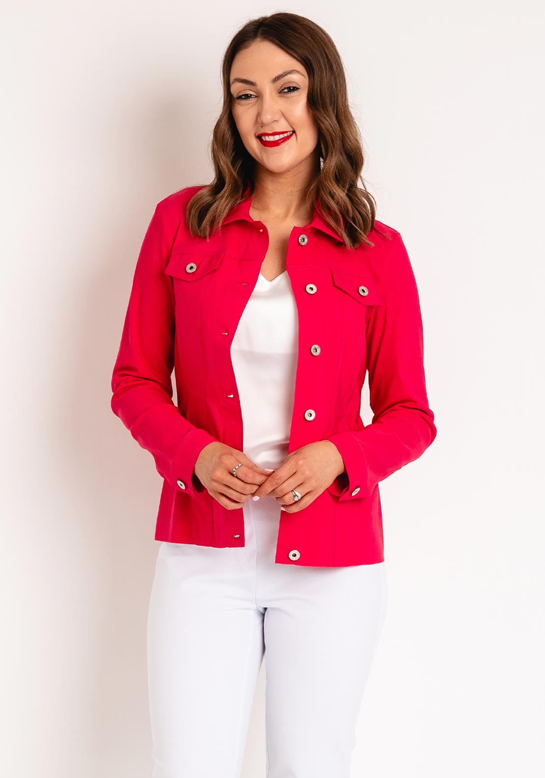 Robell Happy Denim Effect Jacket, Fuchsia - McElhinneys