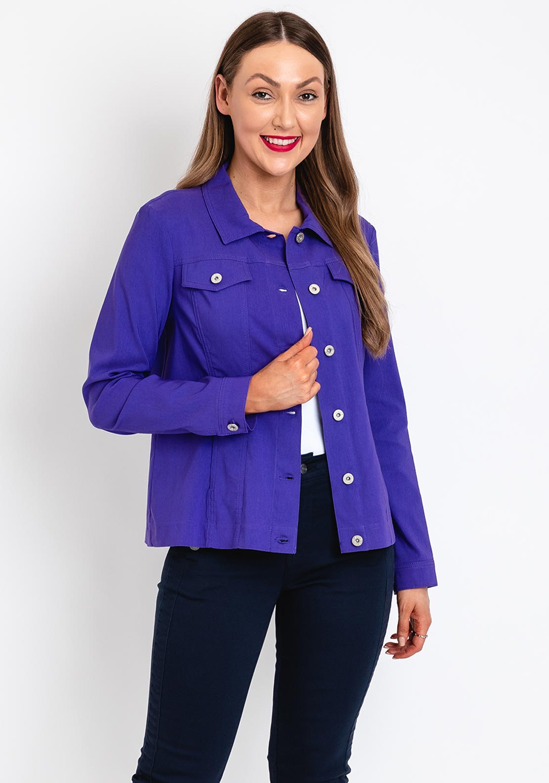 Robell Happy Denim Effect Jacket, Purple - McElhinneys