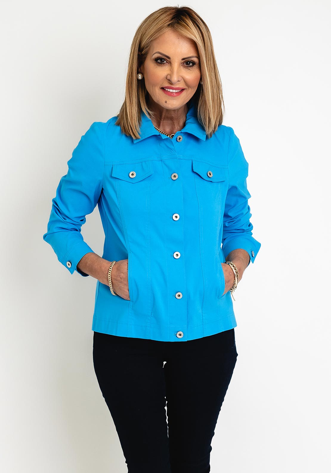 Robell Happy Denim Effect Jacket, Bright Blue - McElhinneys