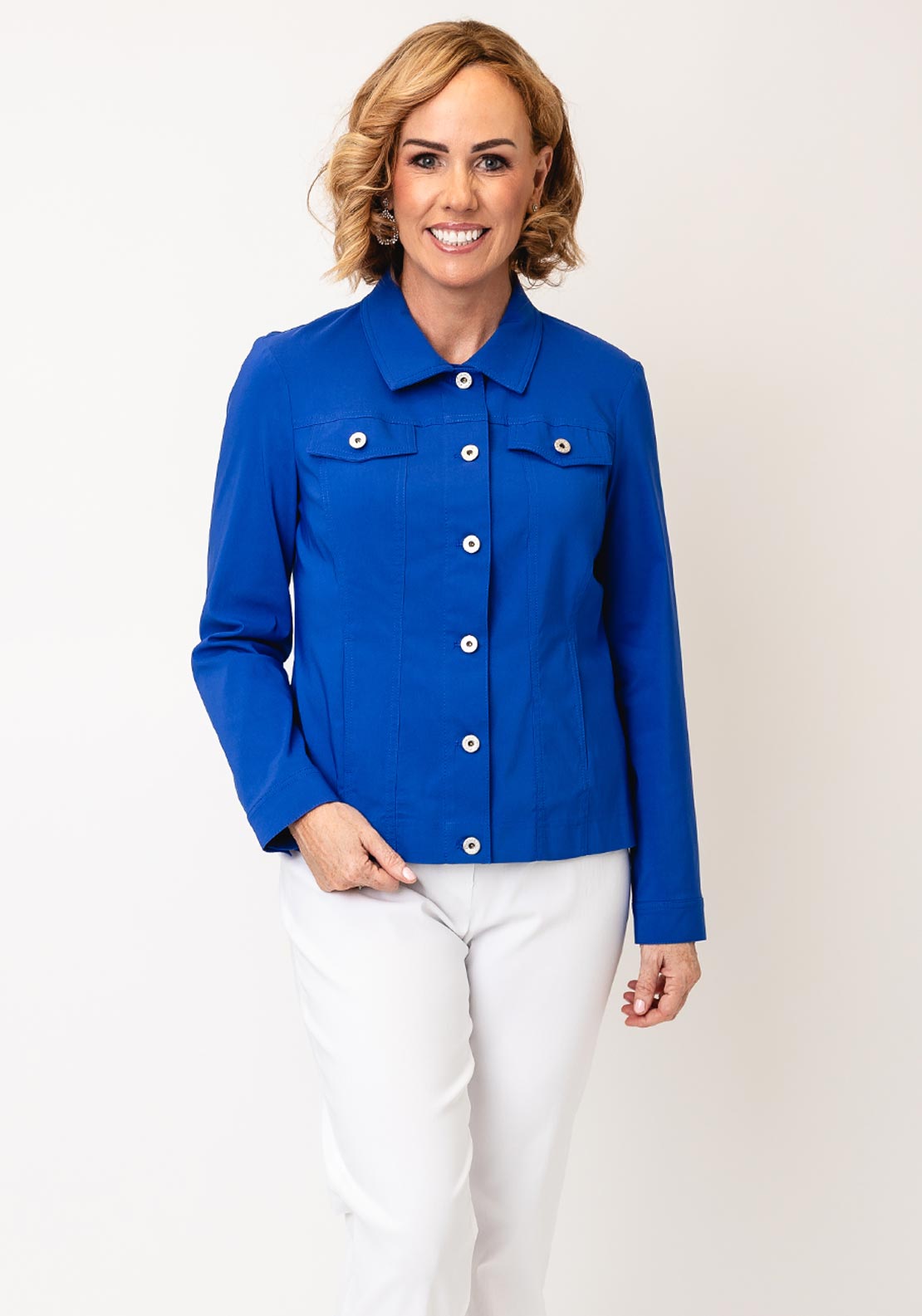 Robell Happy Denim Effect Jacket, Royal Blue - McElhinneys