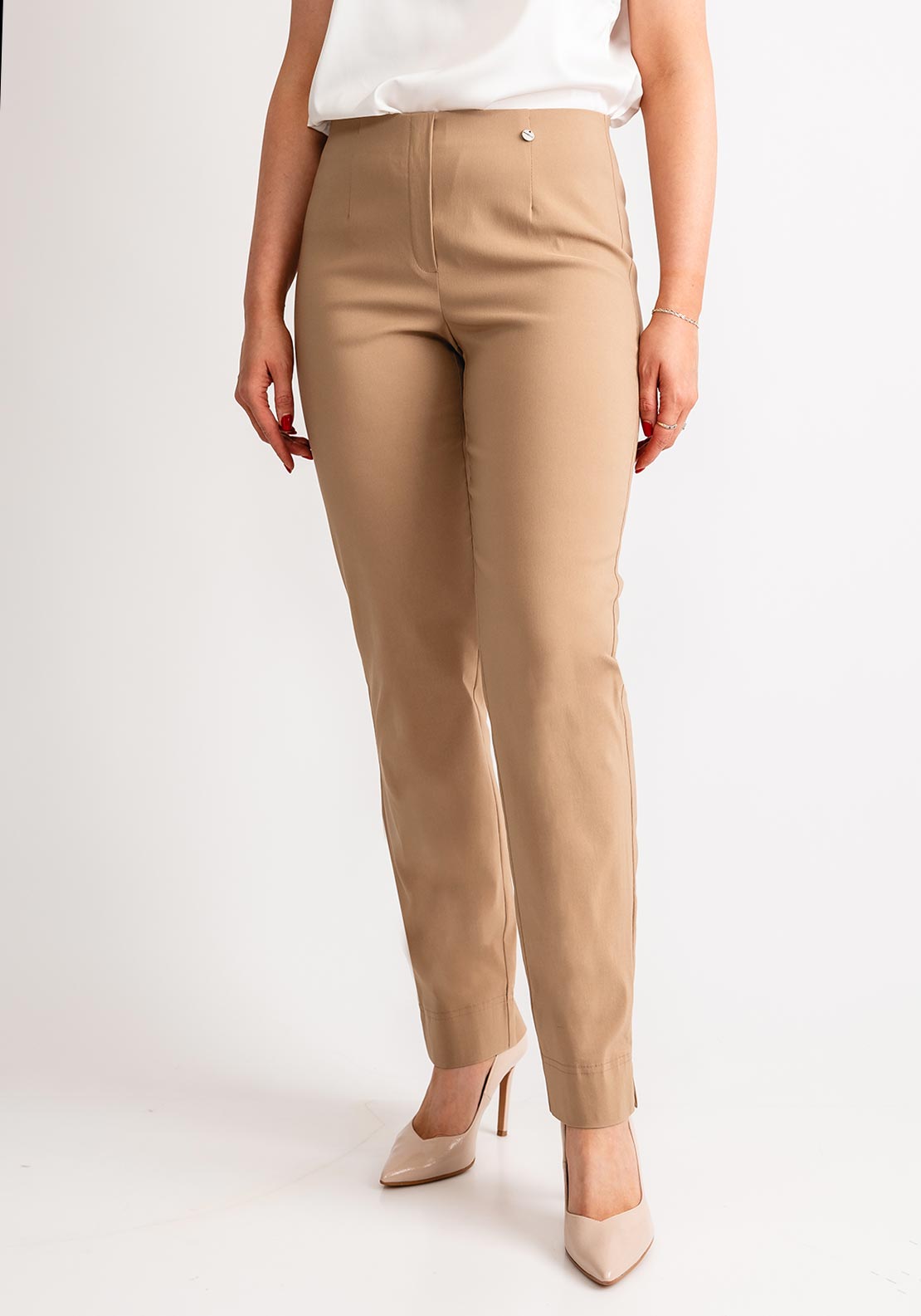 Robell Marie Full Length Slim Leg Trousers, Sand Beige - McElhinneys