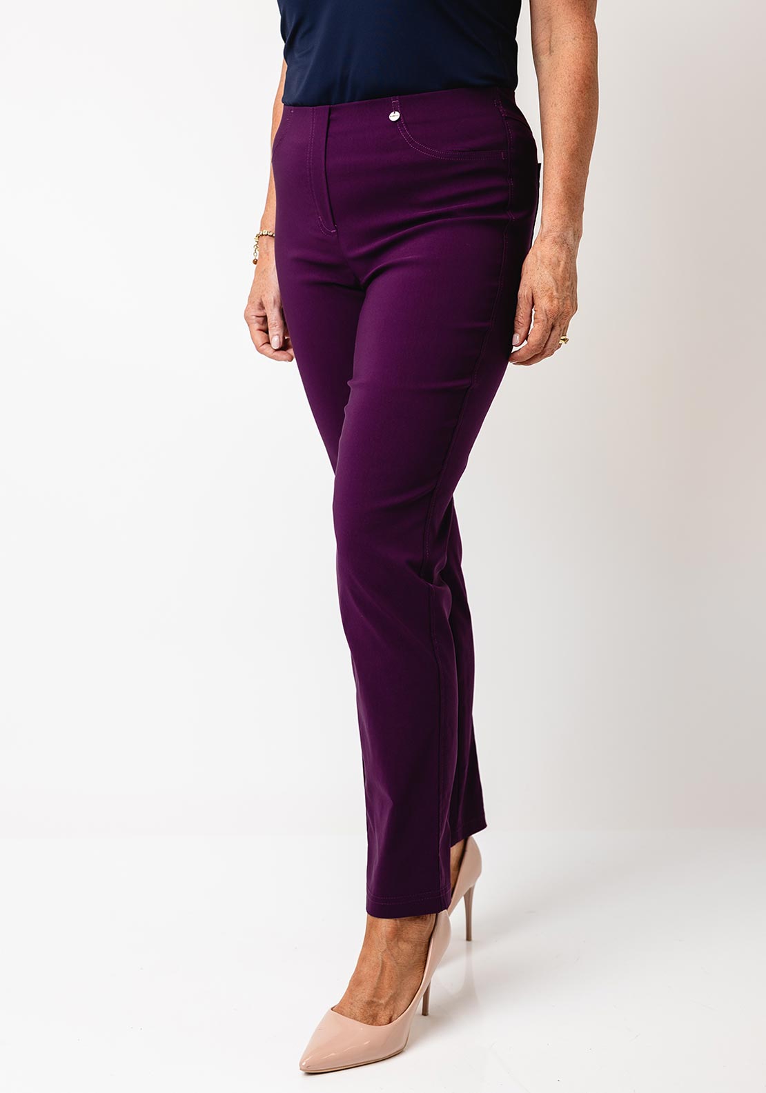 Robell Bella Full Length Slim Fit Trousers, Purple - McElhinneys