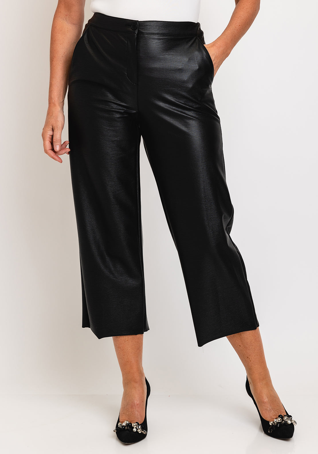 Robell Cloe 09 Faux Leather Crop Trouser, Black - McElhinneys