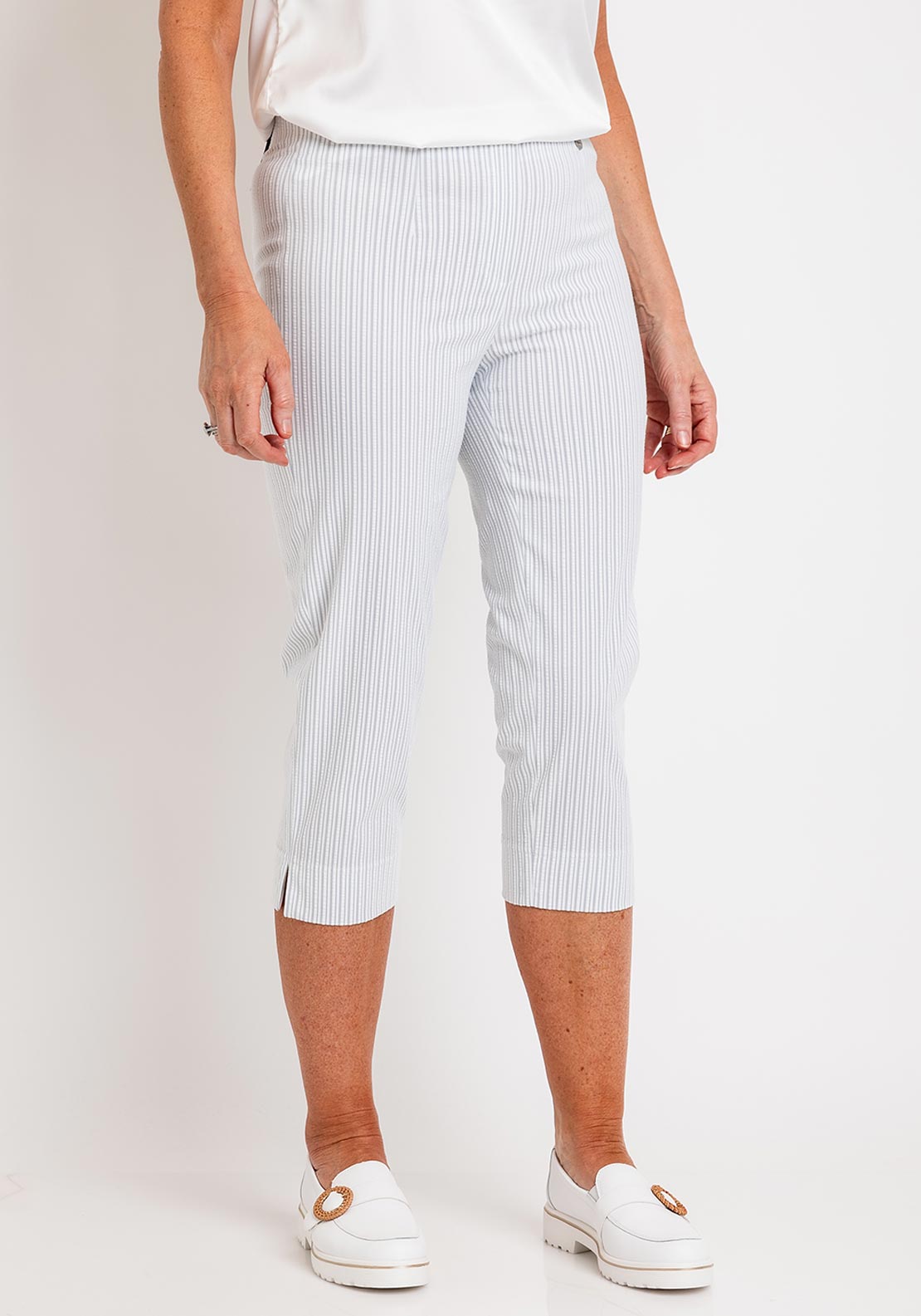 Robell Marie 07 Striped Cropped Trousers, Light Blue - McElhinneys