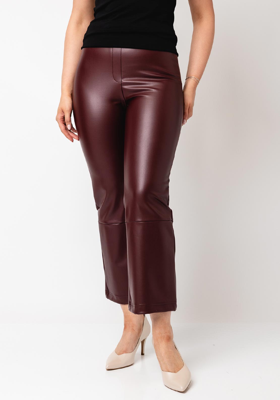 Robell Kati 09 Faux Leather Drawstring Waist Slim Fit Trouser, Wine ...